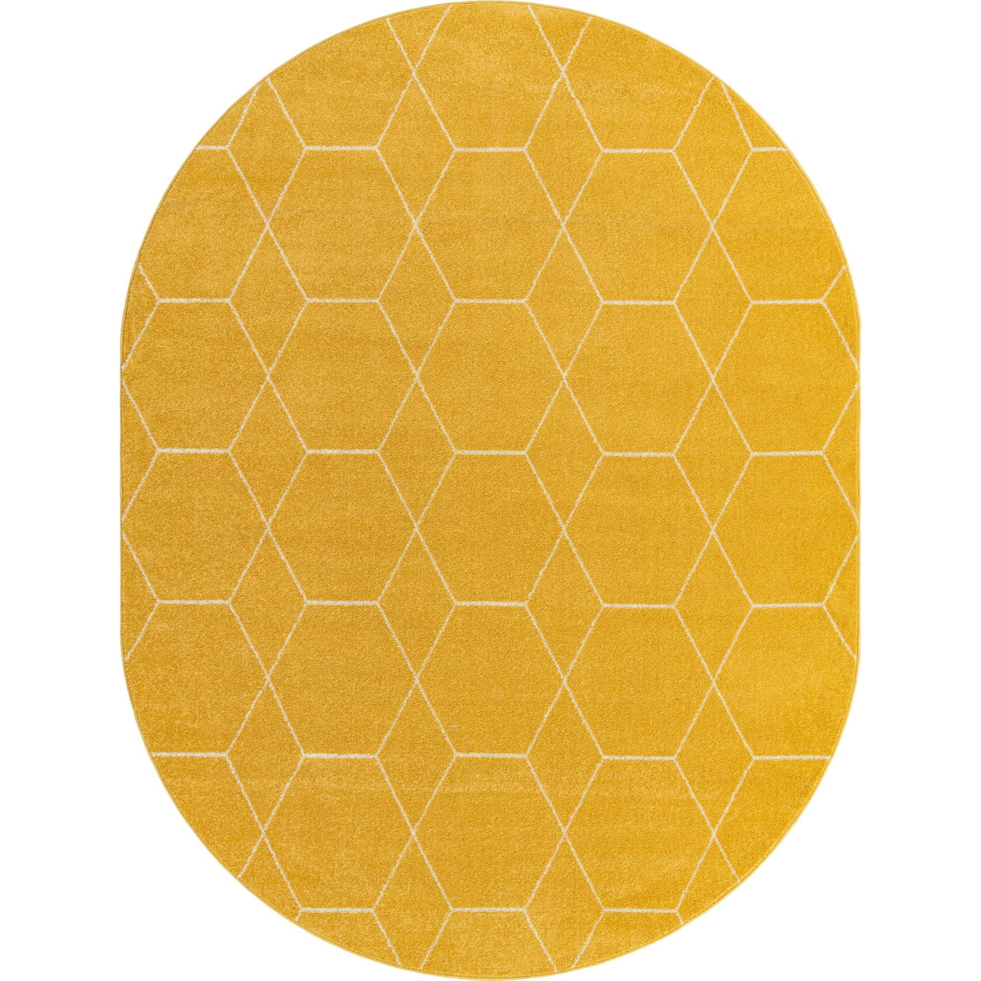 Unique Loom Geometric Trellis Frieze Rug Yellow/Ivory 7' 10" x 10' Oval ...
