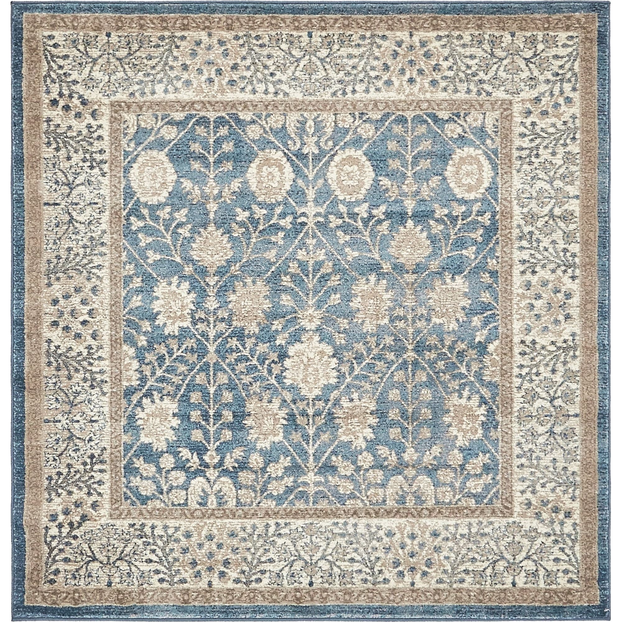 Unique Loom Gneis Salzburg Rug Light Blue/Gray 5' Square Floral ...