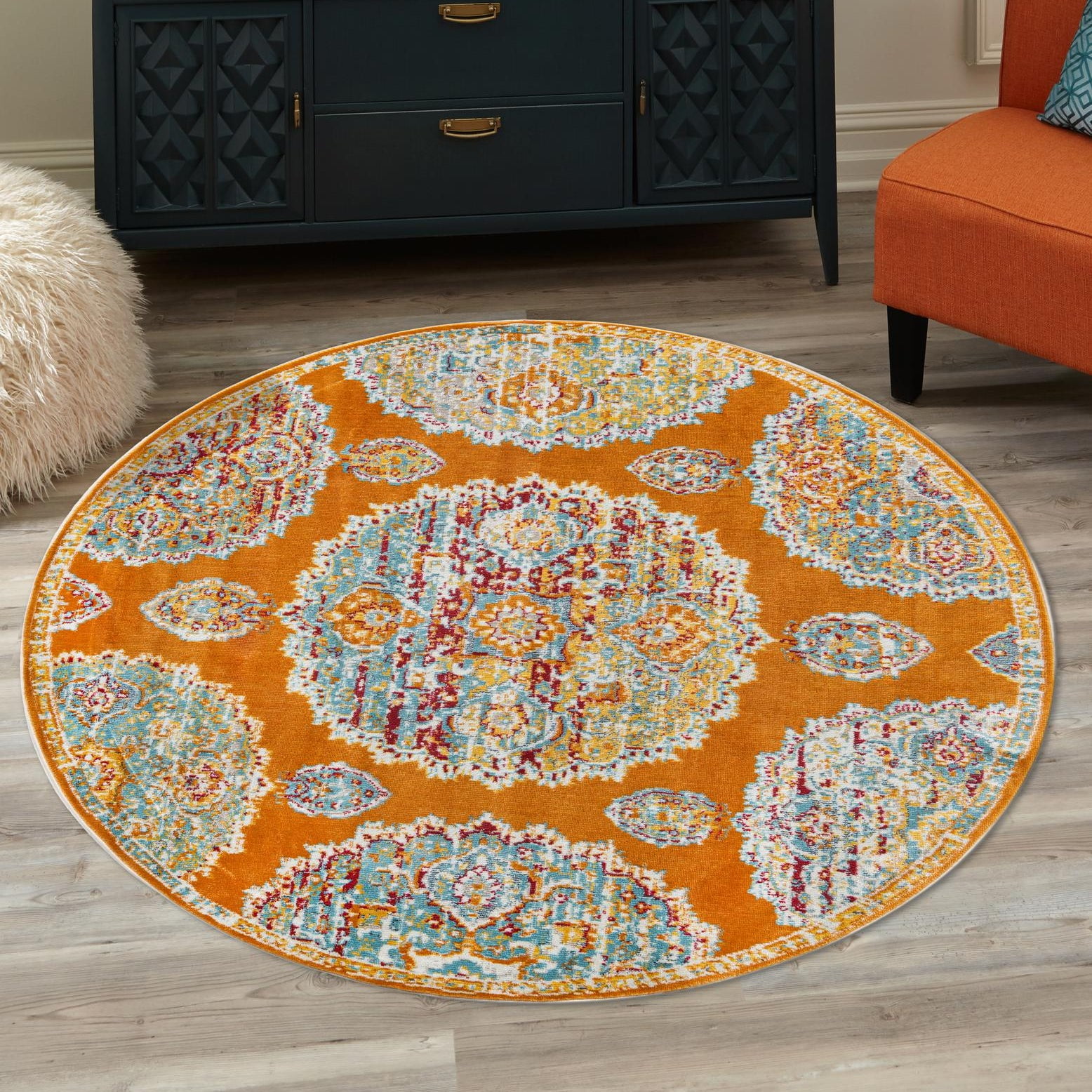 Unique Loom Paragon Collection Area Rug - Grayson (3' 3" Round Orange ...