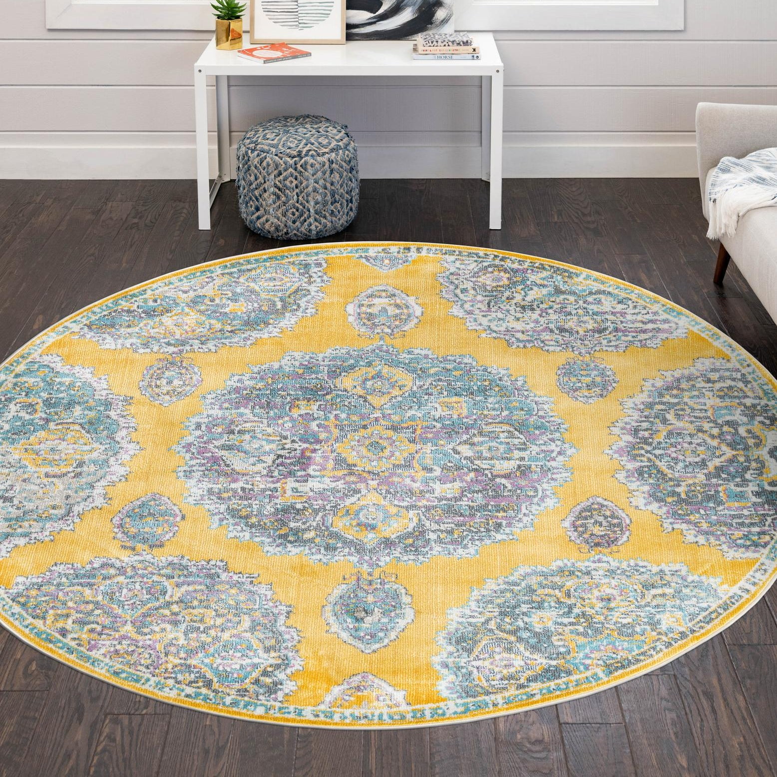 Unique Loom Paragon Collection Area Rug - Grayson (5' 5" Round Yellow ...