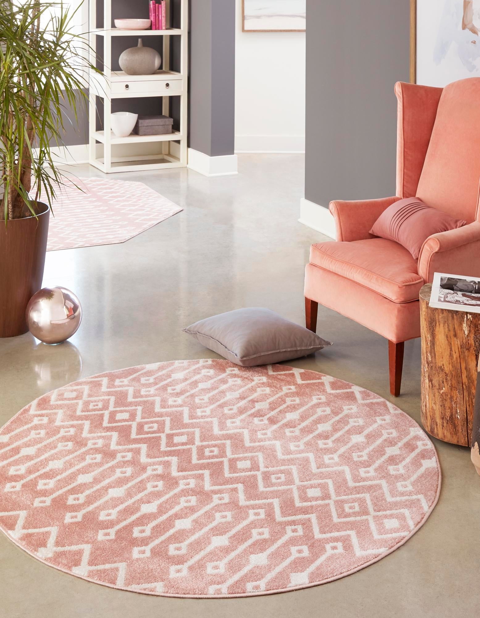 Unique Loom Gypsy Bohemian Trellis Rug Pink/Ivory 7' 1" Round Tribal ...