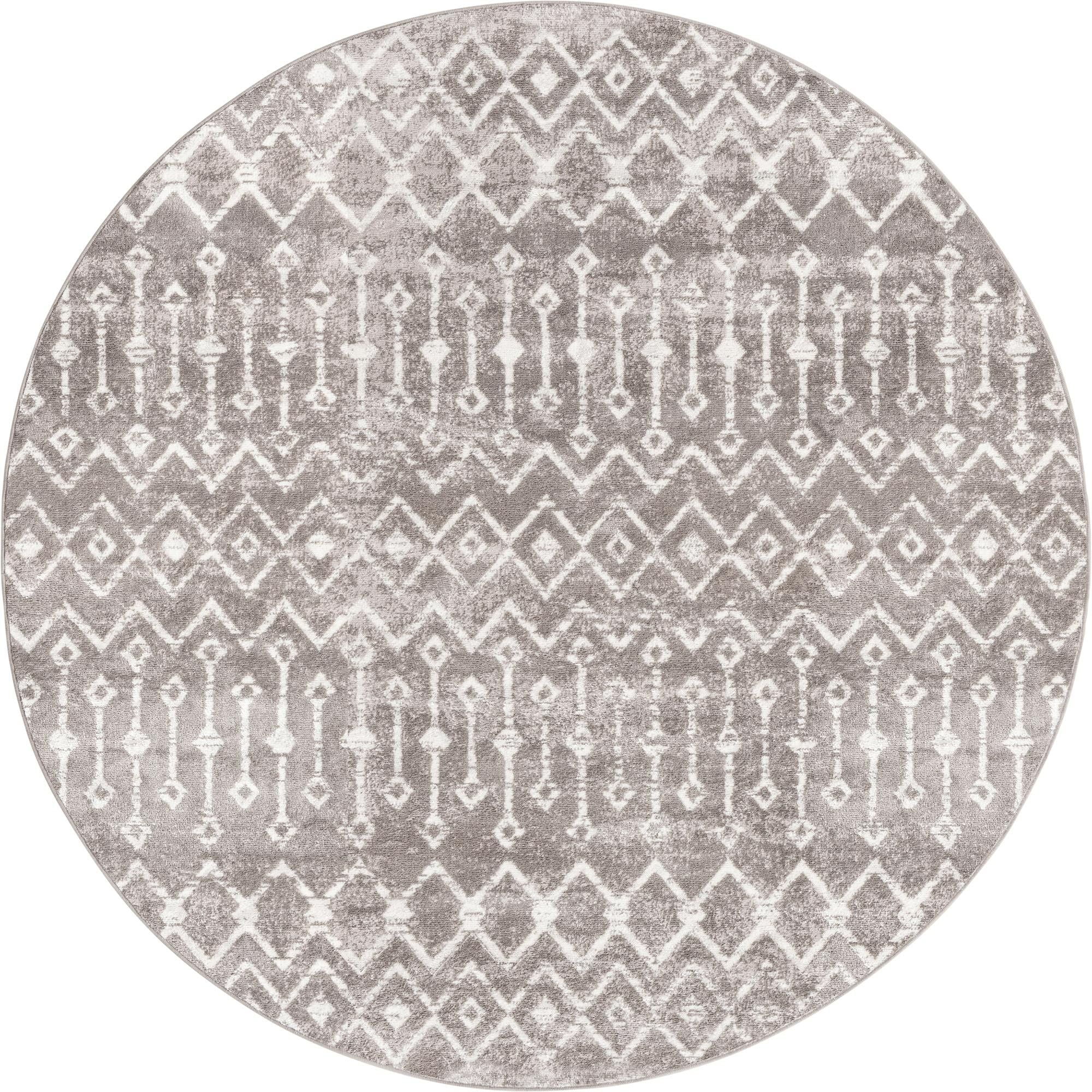 Unique Loom Gypsy Bohemian Trellis Rug Stone Gray/Ivory 7' 1" Round ...