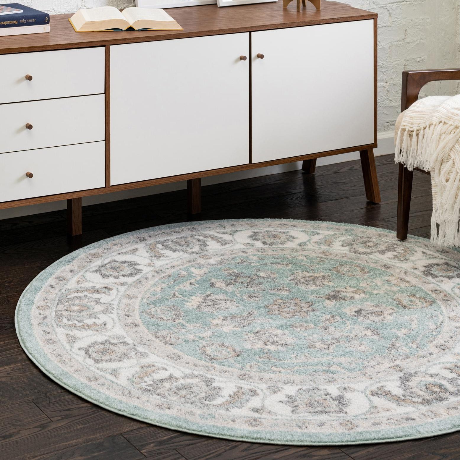 Unique Loom Aurelia Collection Area Rug - Hadrian (7' Round Aqua/Gray ...