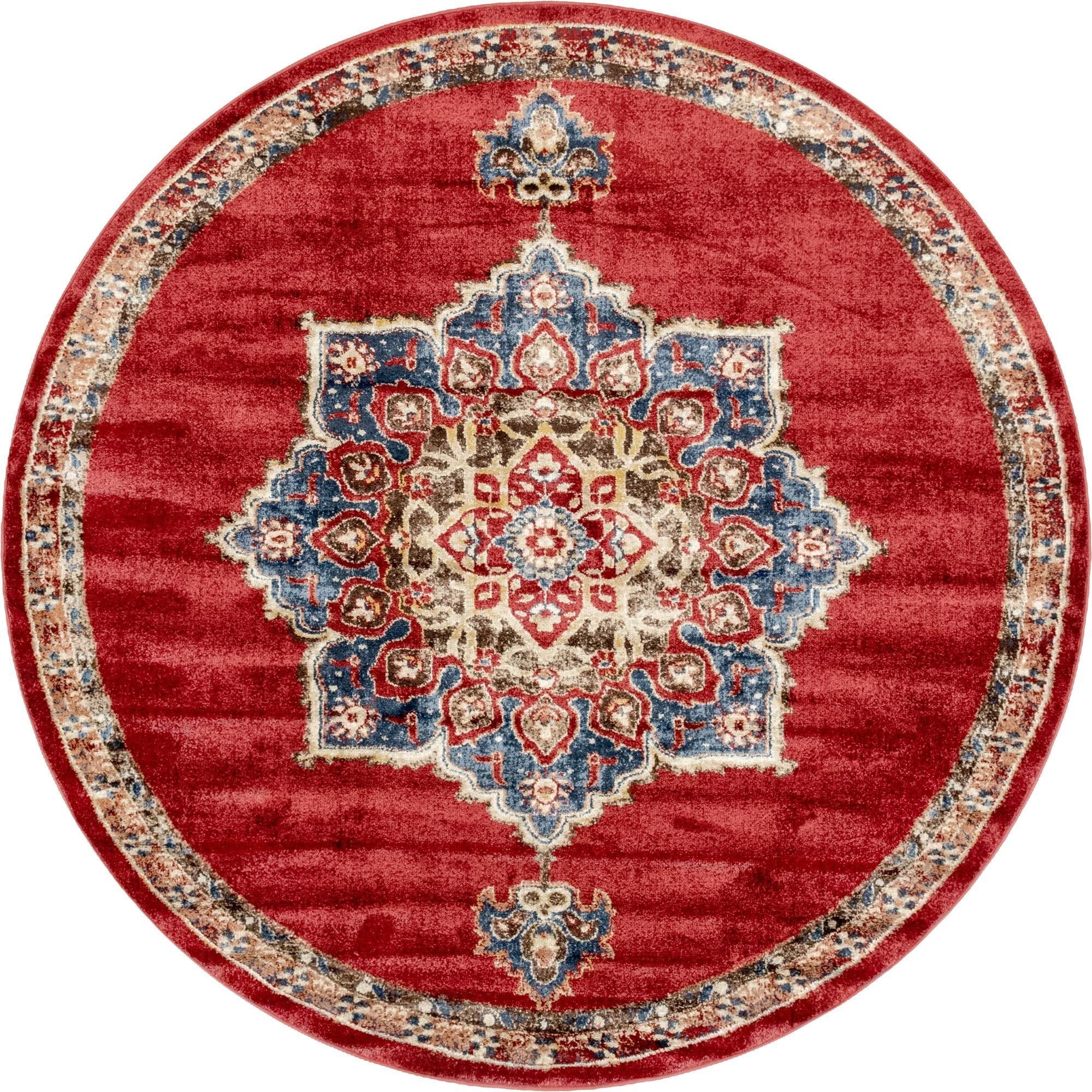Unique Loom Helios Utopia Rug Burgundy/Blue 7' Round Border Traditional ...
