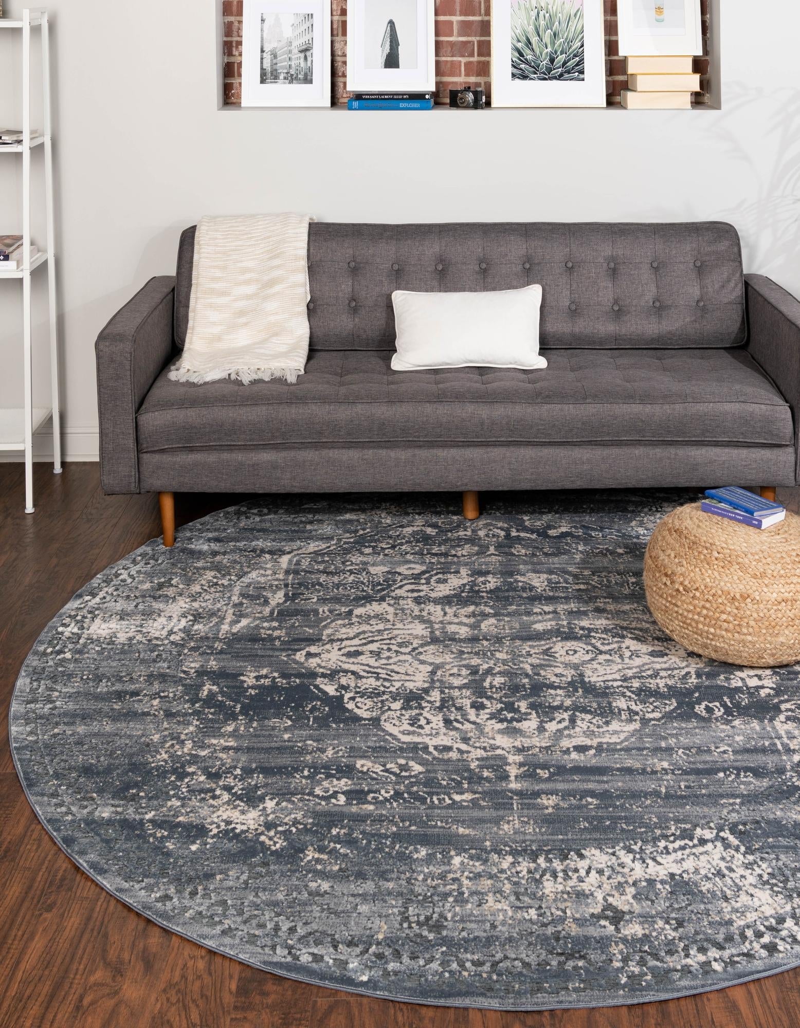 Unique Loom Chateau Collection Area Rug - Hoover (4' 1" Round Gray Blue ...