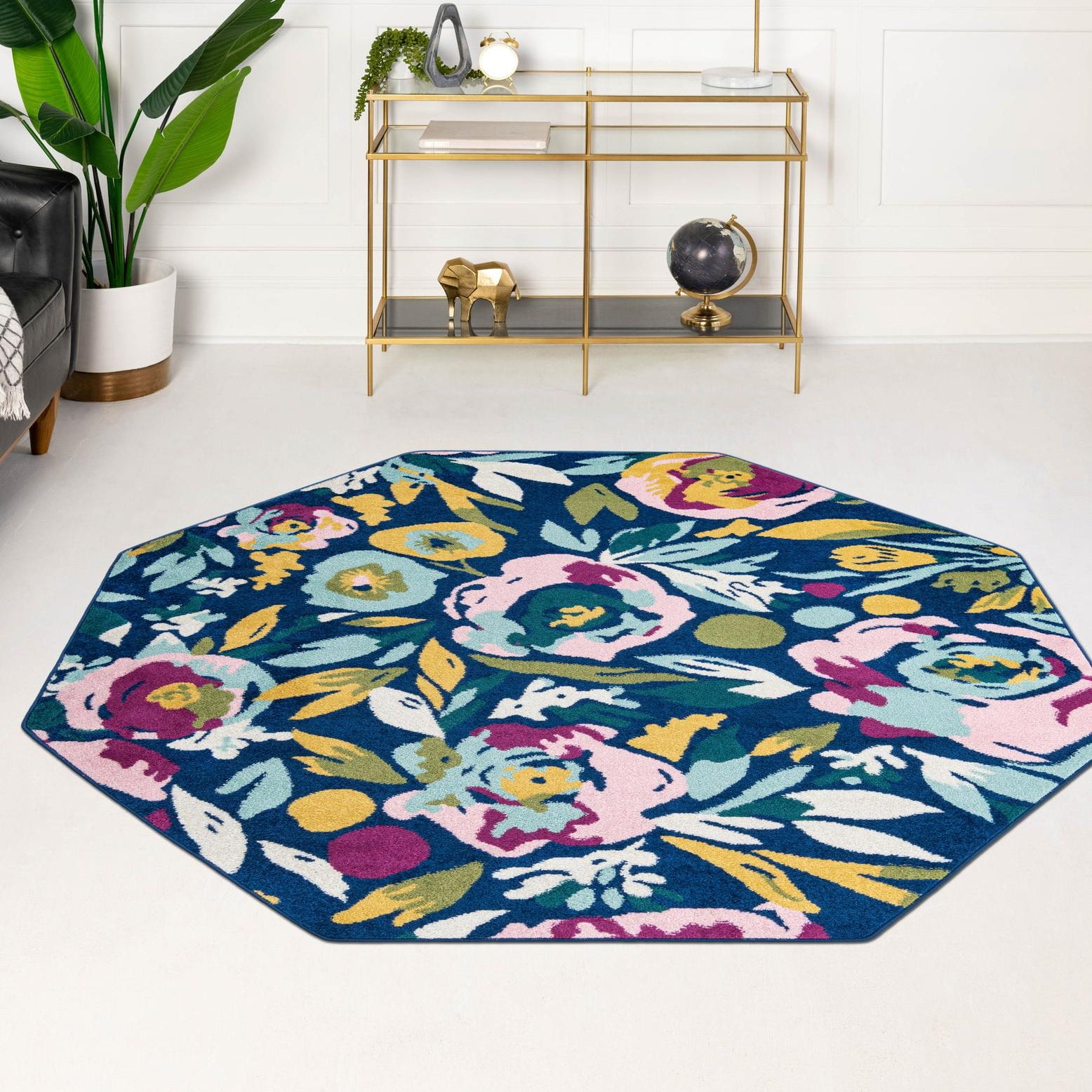 Unique Loom Bloom Collection Area Rug - Hyacinth (7' Octagon Navy Blue ...
