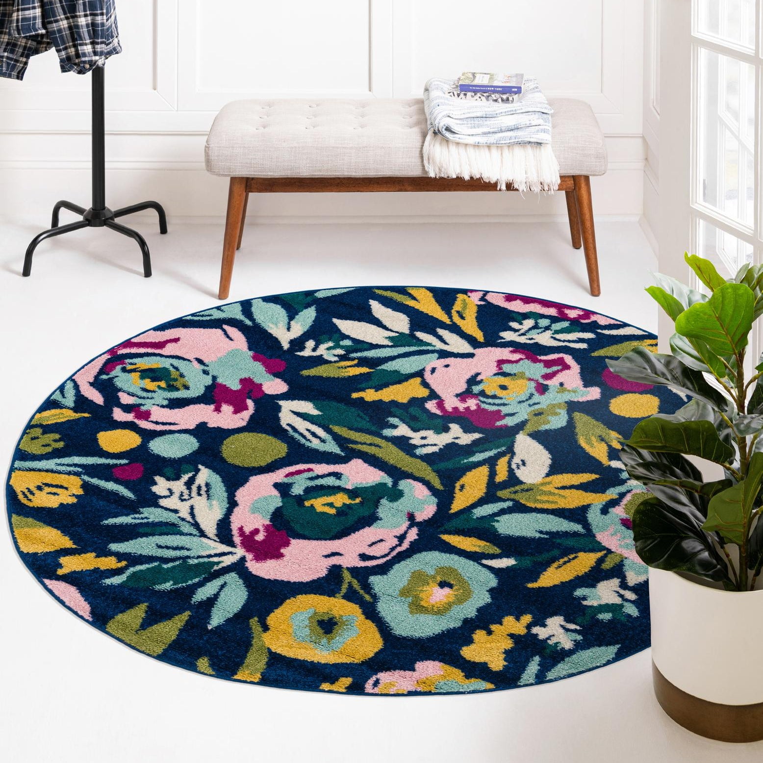 Unique Loom Bloom Collection Area Rug - Hyacinth (3' 3" Round Navy Blue/Light Blue) - Walmart.com