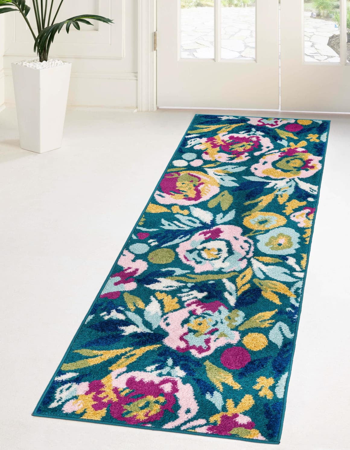 Unique Loom Hyacinth Bloom Rug ,Runner,2' 0" x 6' 1" Teal Modern Floral ...