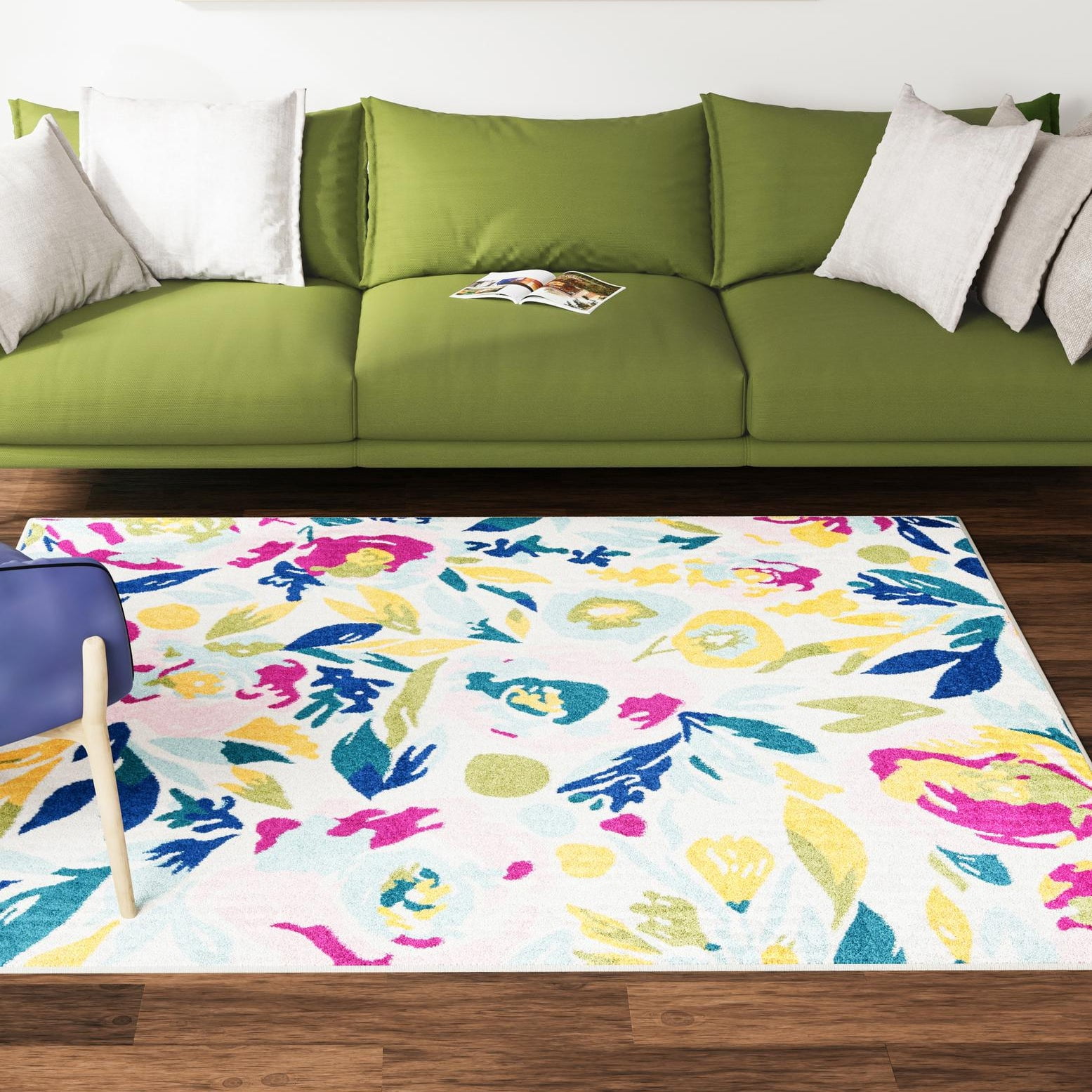 Unique Loom Bloom Collection Area Rug - Hyacinth (7' 10" Square White/Light Blue) - Walmart.com