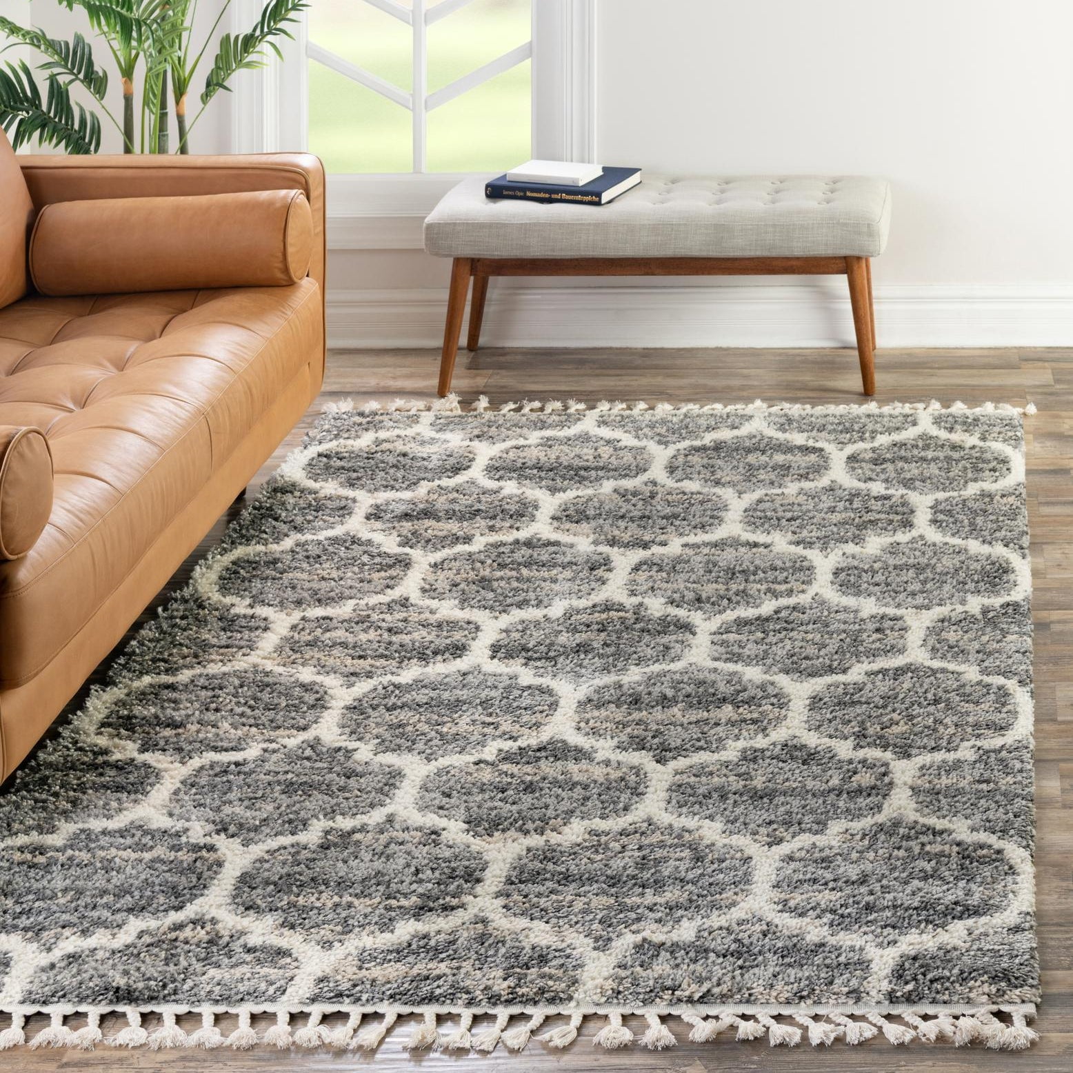 Unique Loom Hygge Shag Collection Area Rug - Trellis (4' 1" x 6' 1 ...