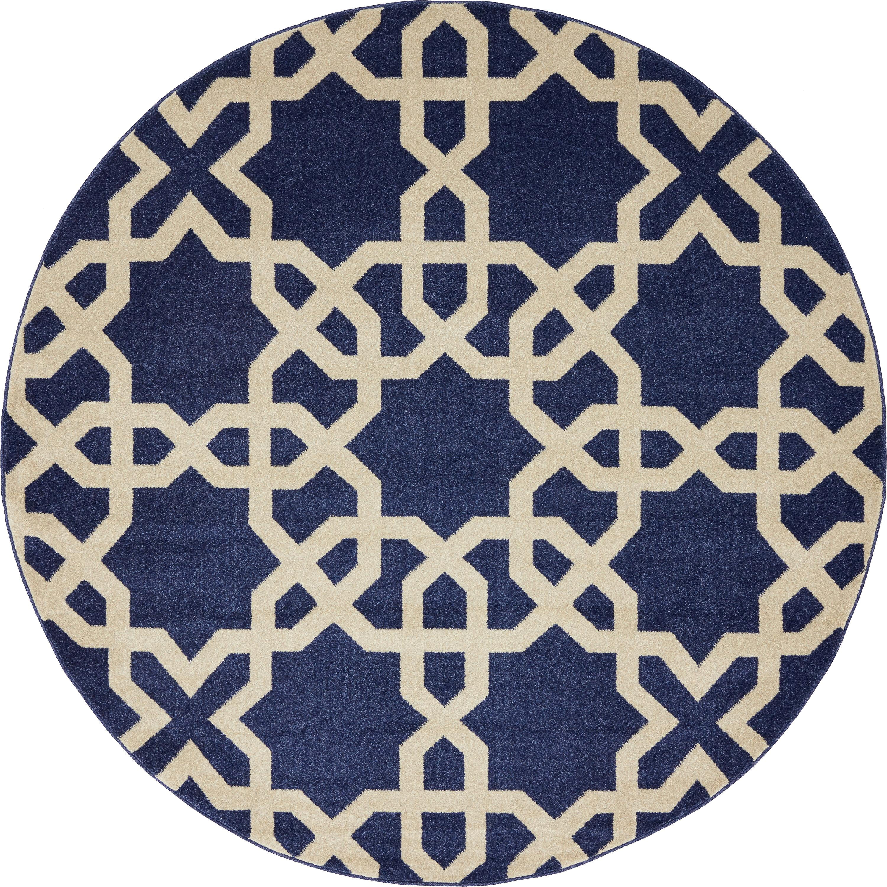 Unique Loom Indoor Round Geometric Modern Area Rugs Blue/White, 6' 0 x ...