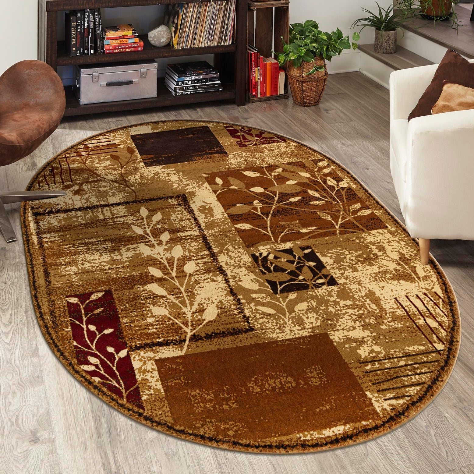 Unique Loom Cafe Collection Area Rug - Inizio (7' 10" x 10' Oval Beige ...
