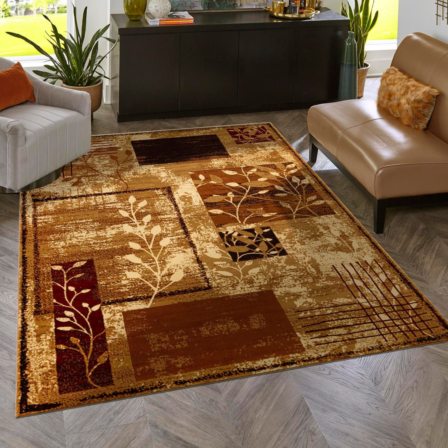 Unique Loom Cafe Collection Area Rug - Inizio (9' x 12' Rectangle Beige ...