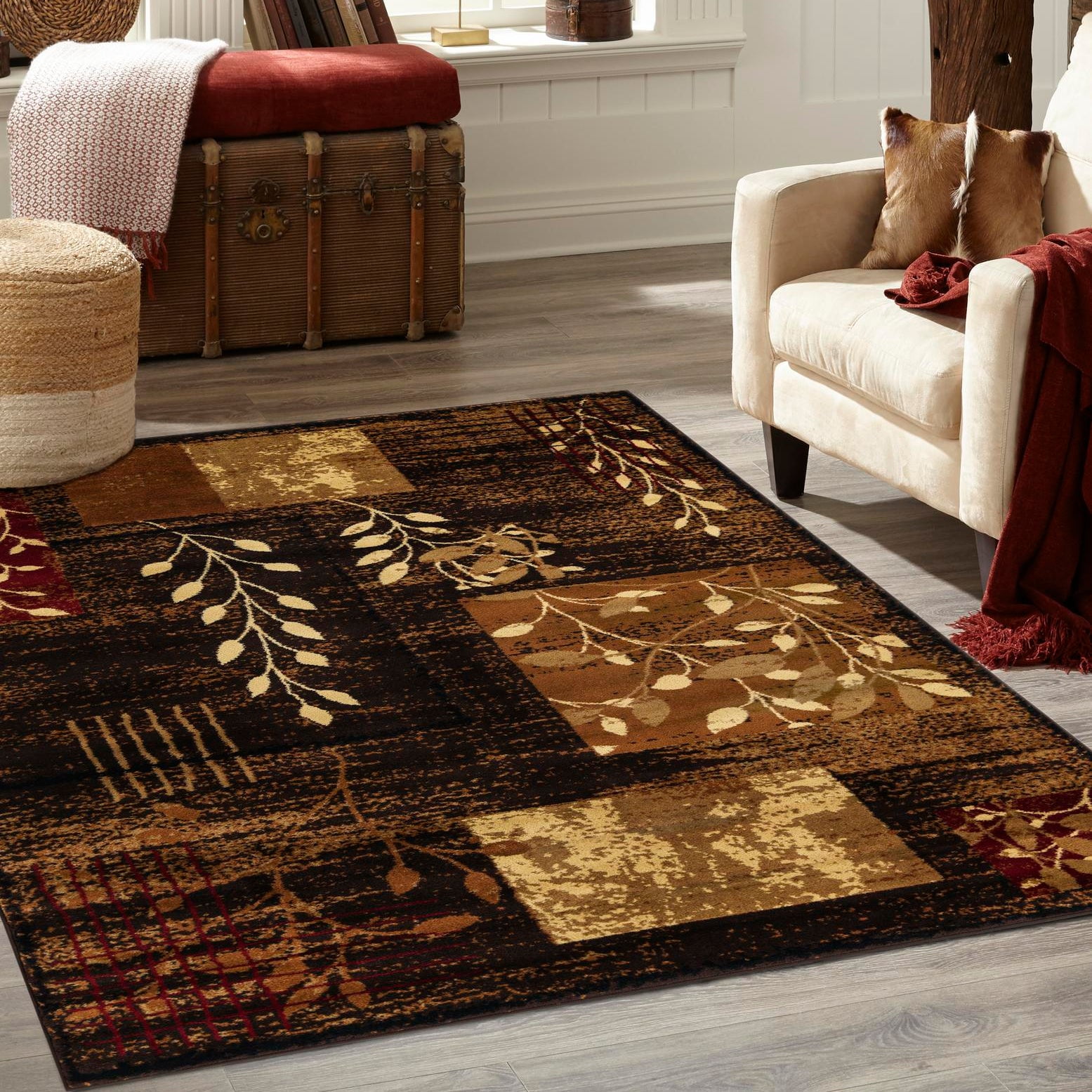 Unique Loom Cafe Collection Area Rug - Inizio (9' x 12' Rectangle Brown ...