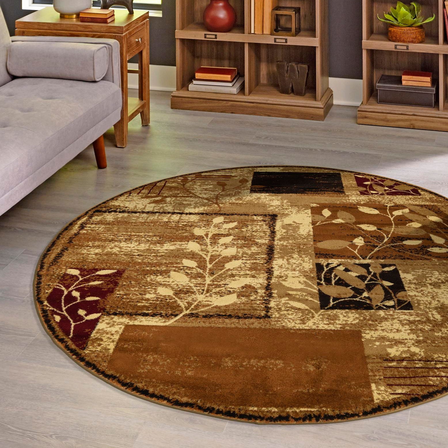Unique Loom Cafe Collection Area Rug - Inizio (3' 3" Round Beige/Brown ...