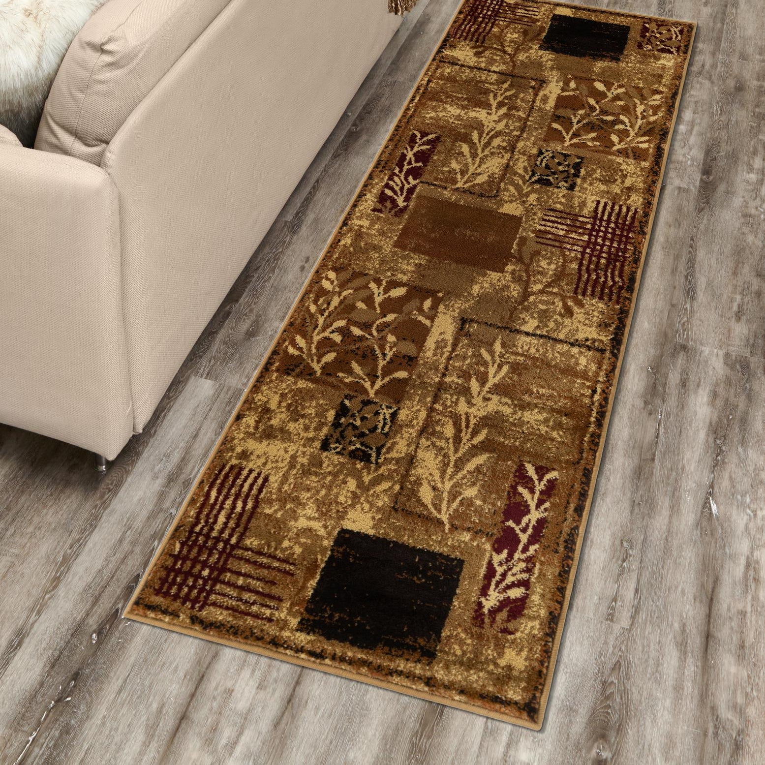 Unique Loom Cafe Collection Area Rug - Inizio (2' 7" x 12' Runner Beige ...