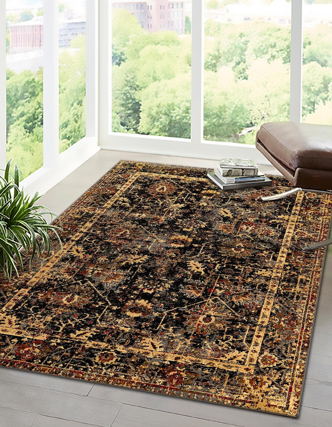 Unique Loom Ion Saturn Rug Black/Red 5' 3" x 7' 10" Rectangle Geometric ...