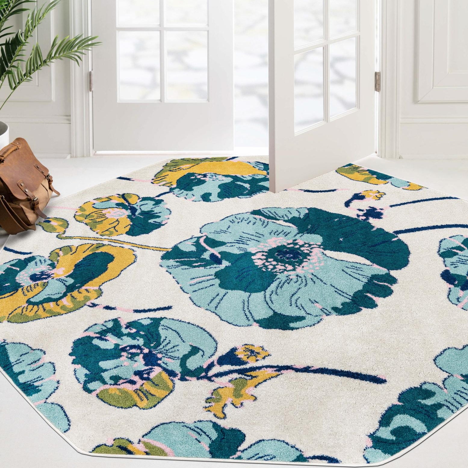 Unique Loom Bloom Collection Area Rug - Iris (7' Octagon White/Light Blue) - Walmart.com