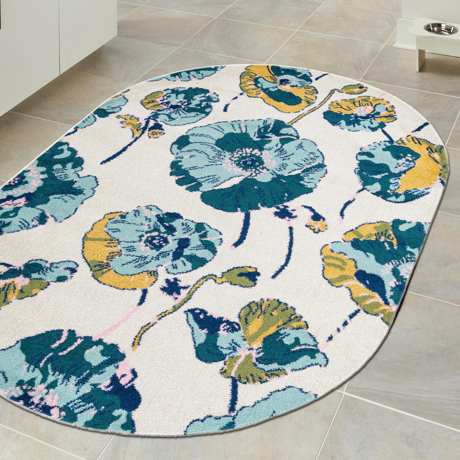 Unique Loom Bloom Collection Area Rug - Iris (6' x 9' Oval White/Light ...