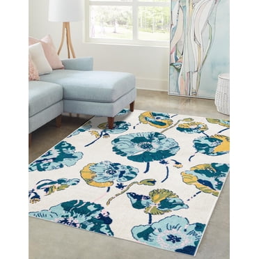 Unique Loom Celosia Bloom Rug ,Oval,6' 1" x 9' 0" Pink Modern Floral ...