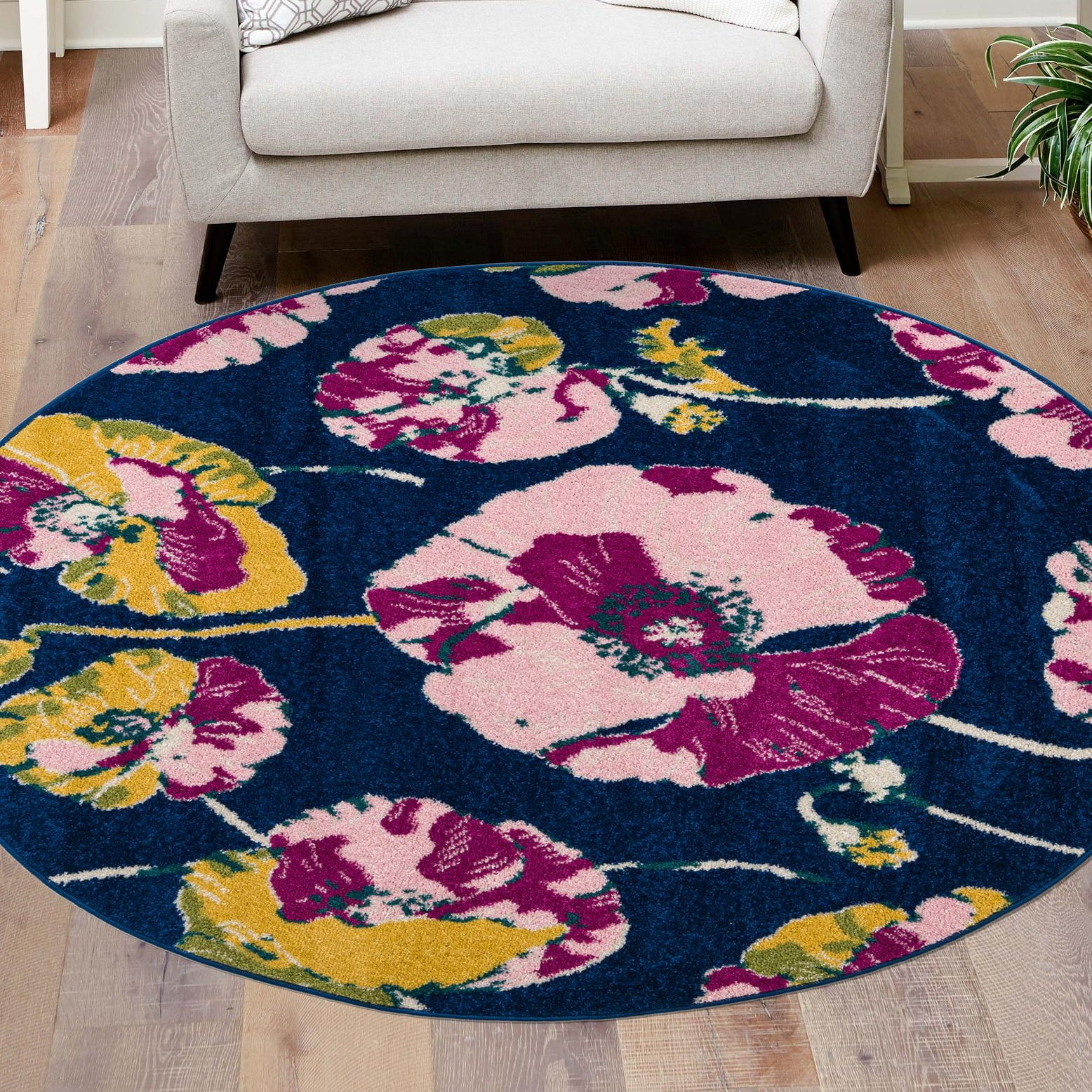 Unique Loom Bloom Collection Area Rug - Iris (5' 3" Round Navy Blue ...