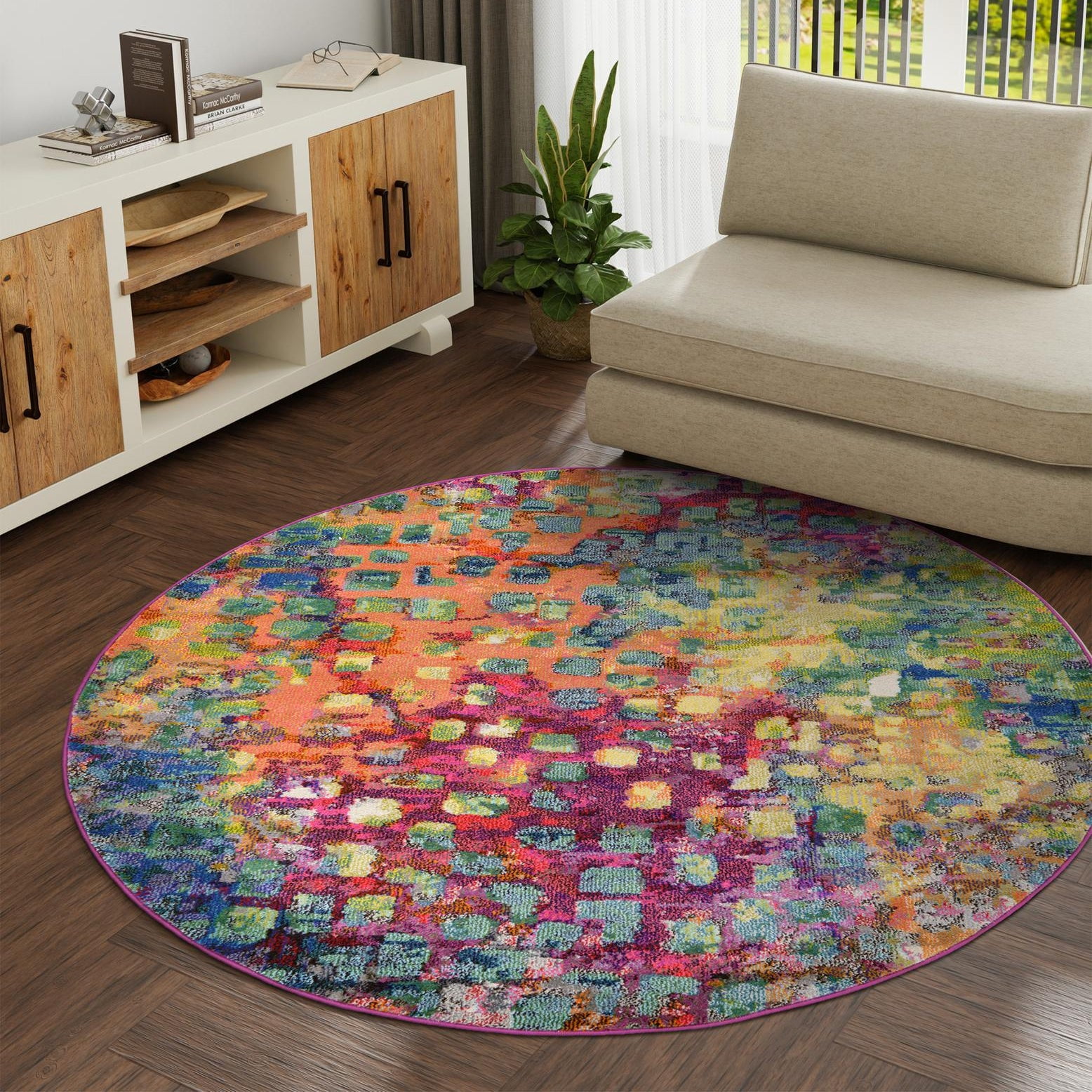 Unique Loom Jardin Collection Area Rug - Ivy (6' 1" Round Multi/Cream ...