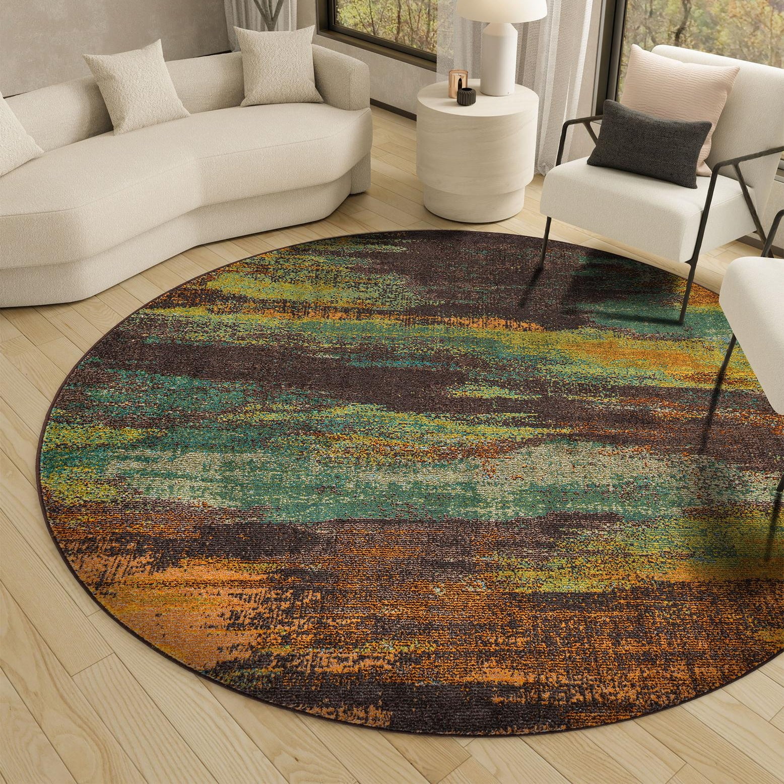 Unique Loom Jardin Collection Area Rug - Lilly (8' Round Multi/Beige ...