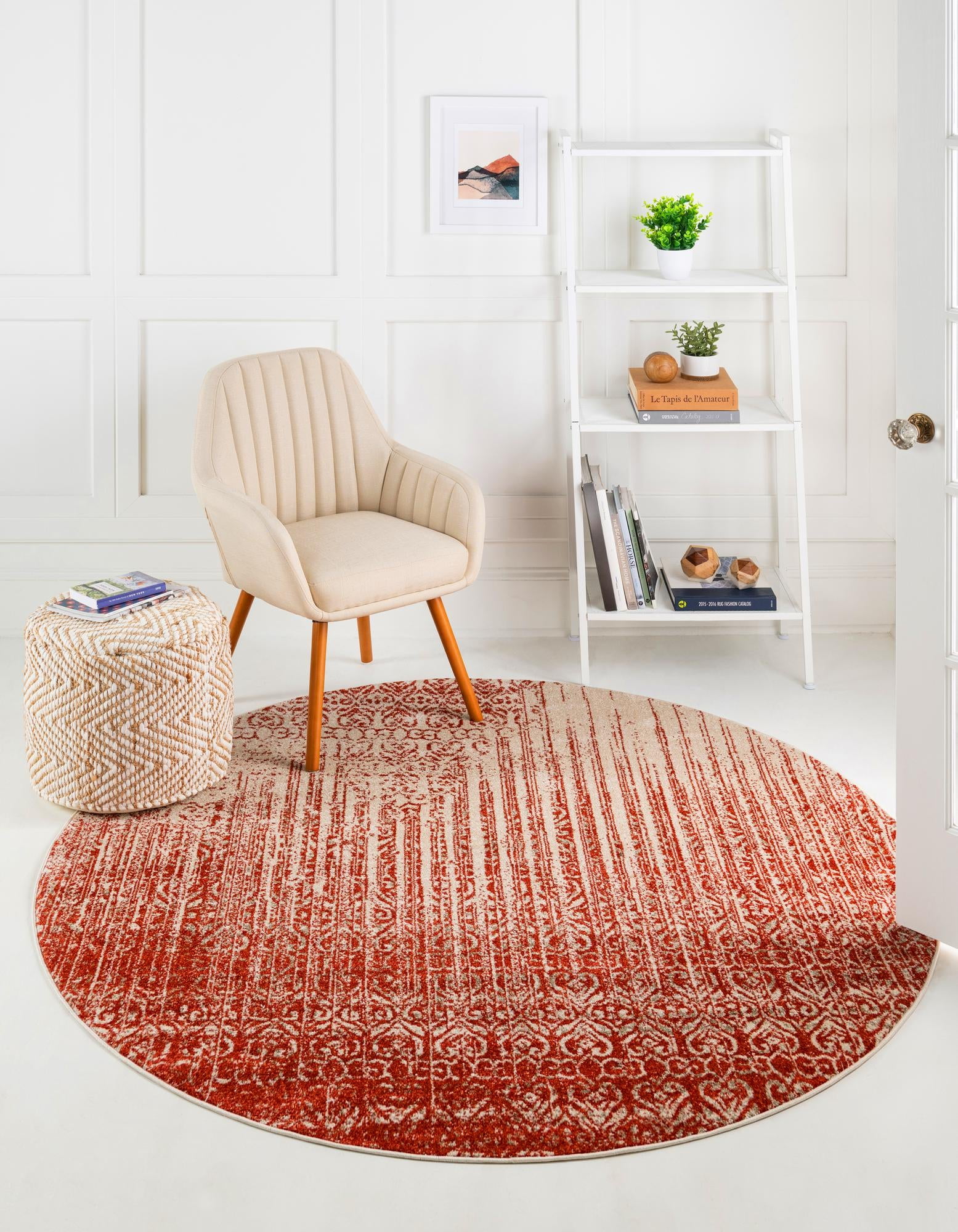 Unique Loom Jennifer Del Mar Rug Red/Beige 6' 1" Round Geometric ...