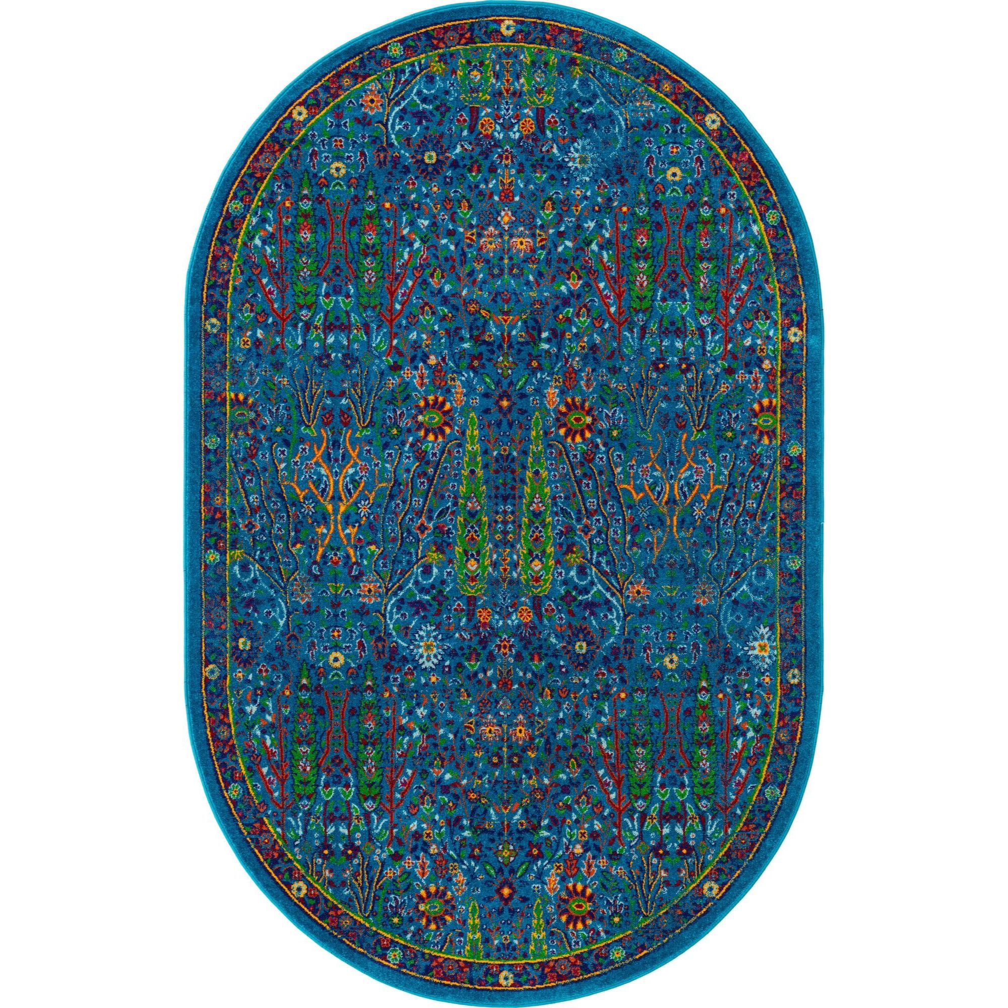 Unique Loom Kaiso Calypso Rug Navy Blue/Green 5' 3" x 8' Oval Floral ...