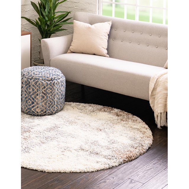 Unique Loom Kofi Soft Touch Shag Rug ,Round,4' 1" x 4' 1" Khaki ...