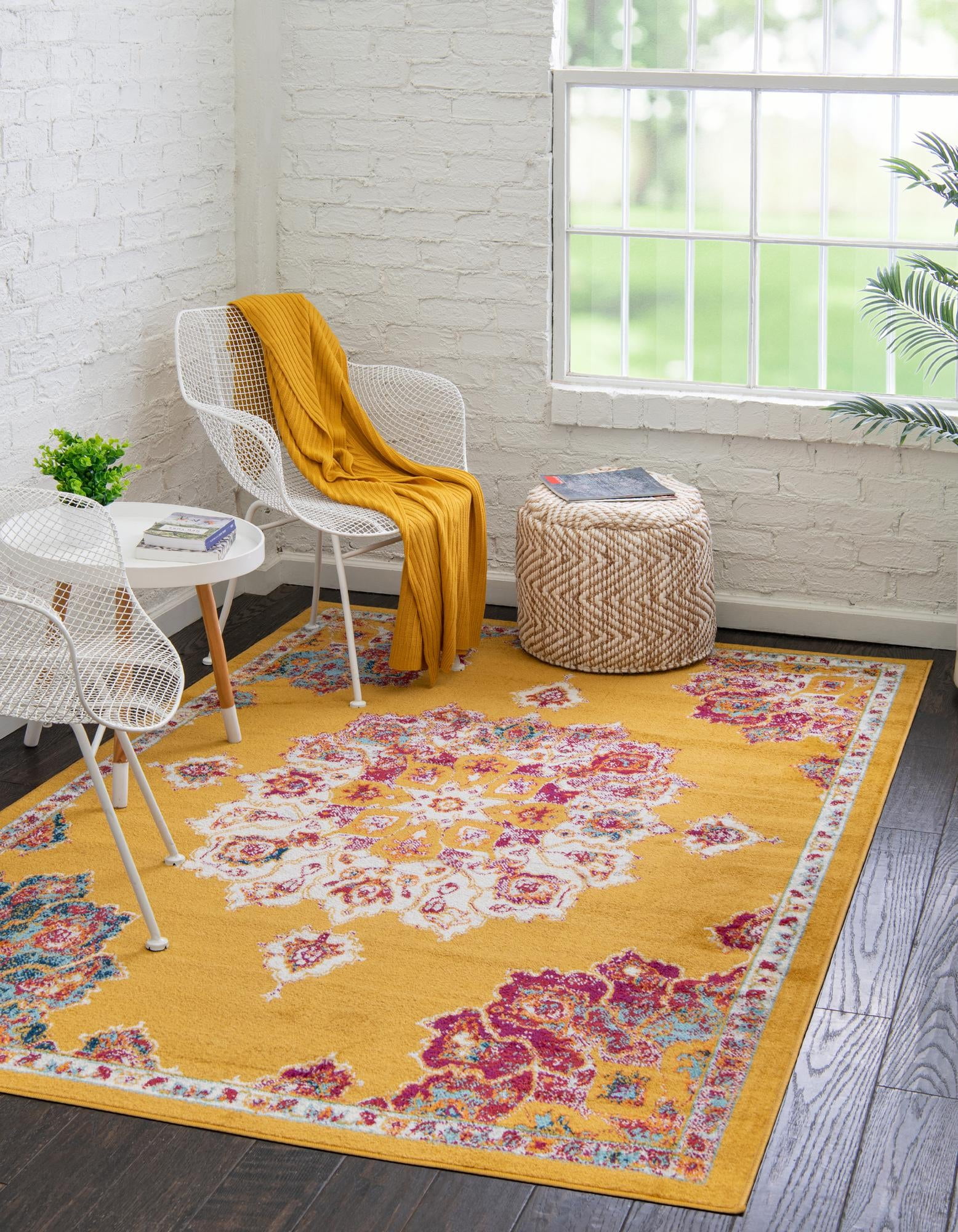 Unique Loom Kokulu Parker Rug Yellow/Blue 2' x 3' Rectangle Border ...