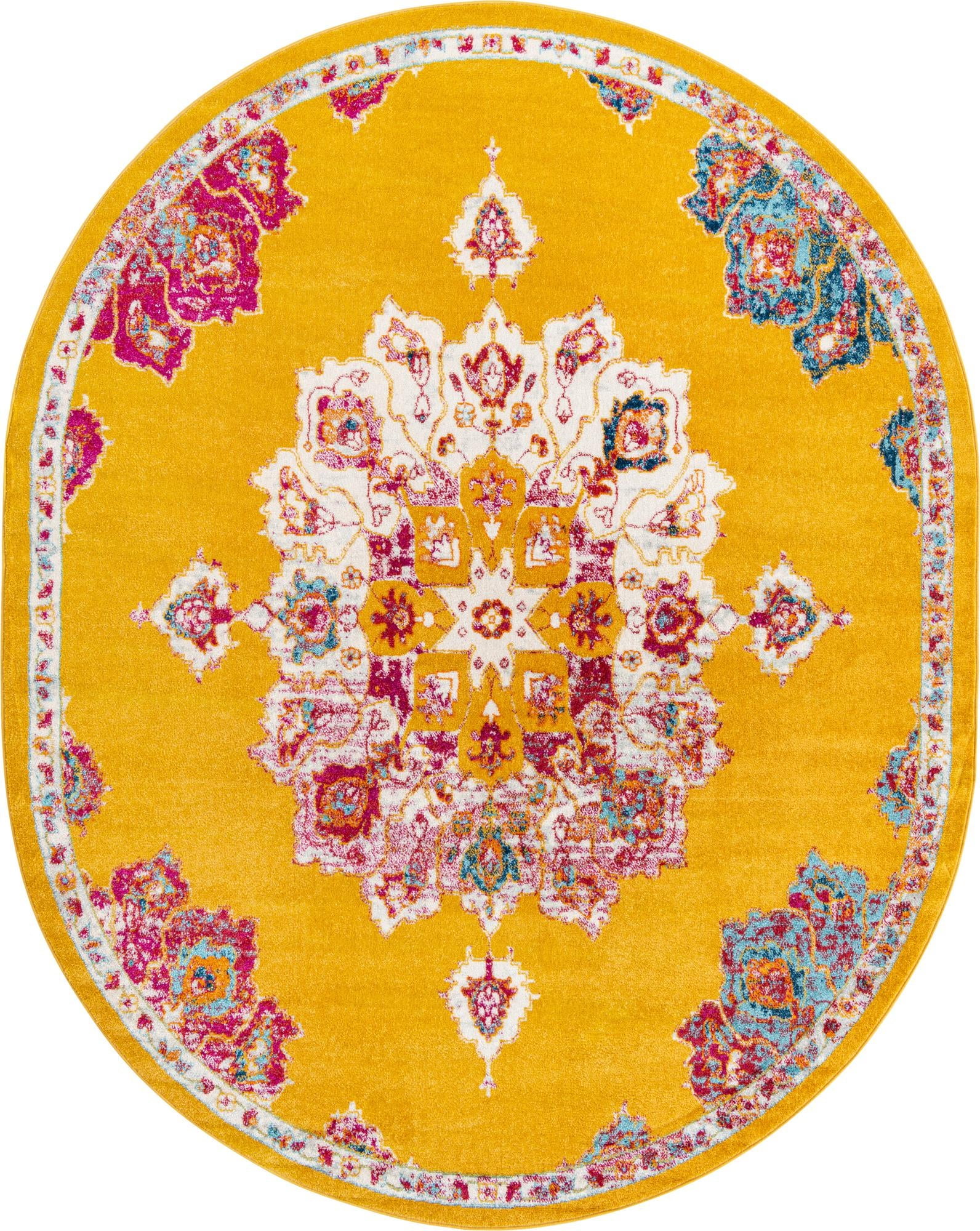 Unique Loom Kokulu Parker Rug Yellow/Blue 7' 10" x 10' Oval Border ...