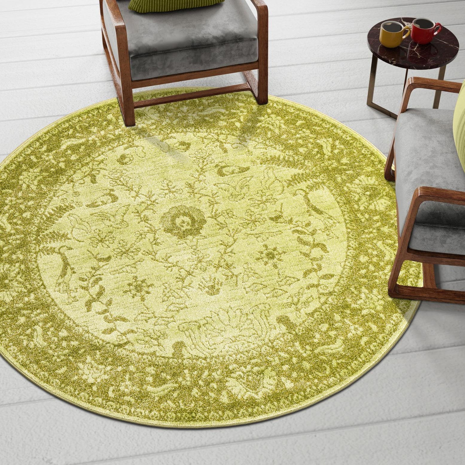 Unique Loom La Jolla Collection Area Rug - Floral (6' 1" Round Light ...