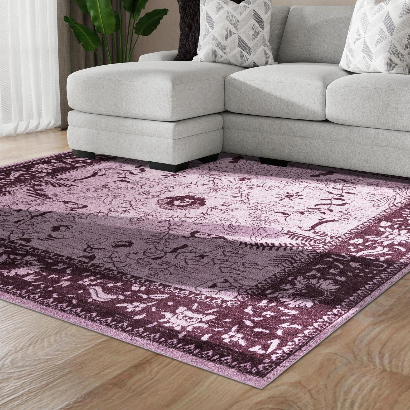 Unique Loom Purple Area Rug, La Jolla Floral Design, 8' 0" x 8' 0 ...