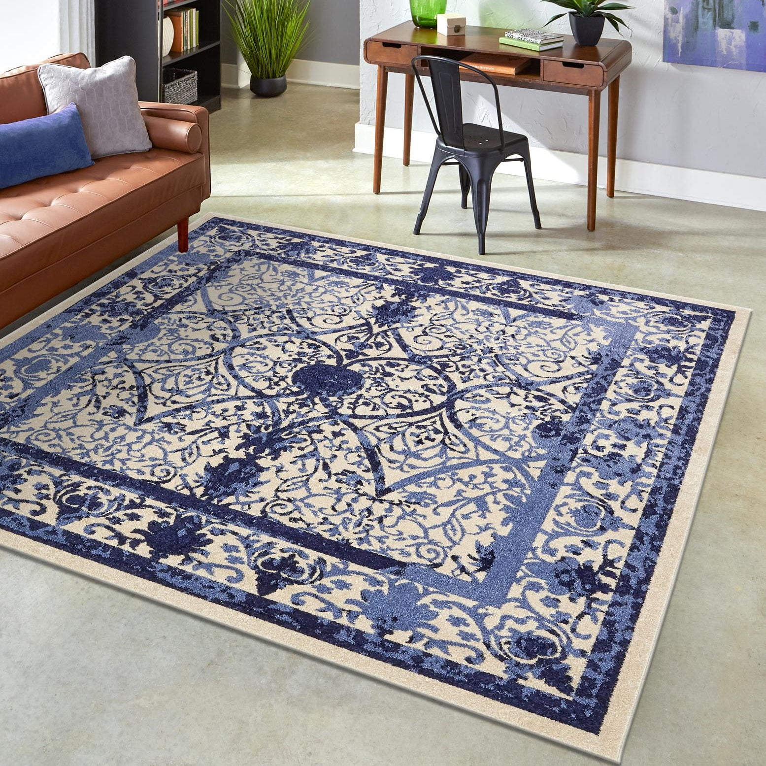 Unique Loom La Jolla Collection Area Rug - Traditional (8' Square Ivory ...