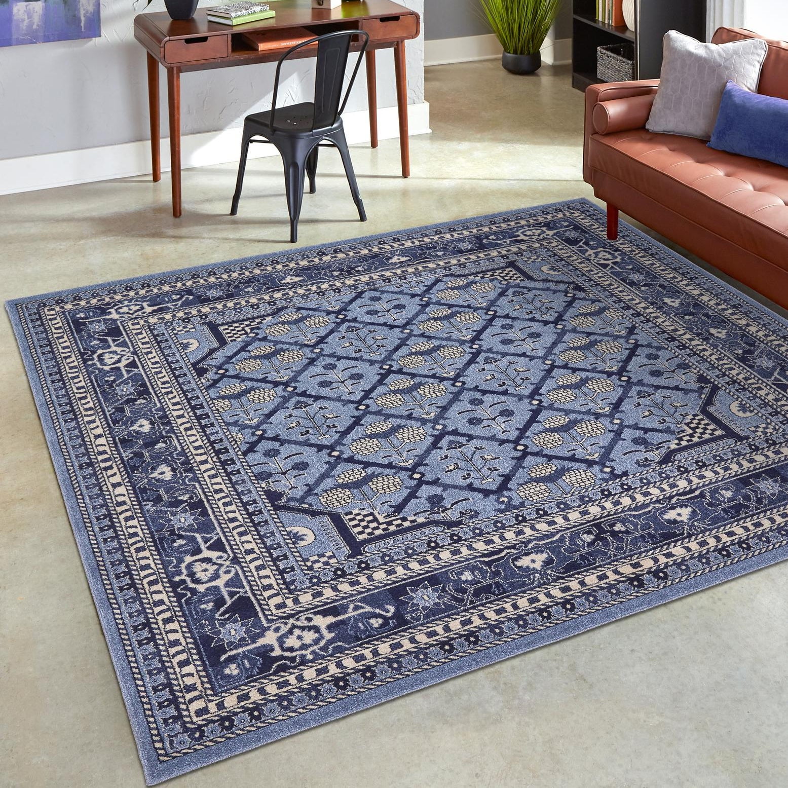 Unique Loom La Jolla Collection Area Rug - Trellis (7' 10" Square Blue/Ivory) - Walmart.com