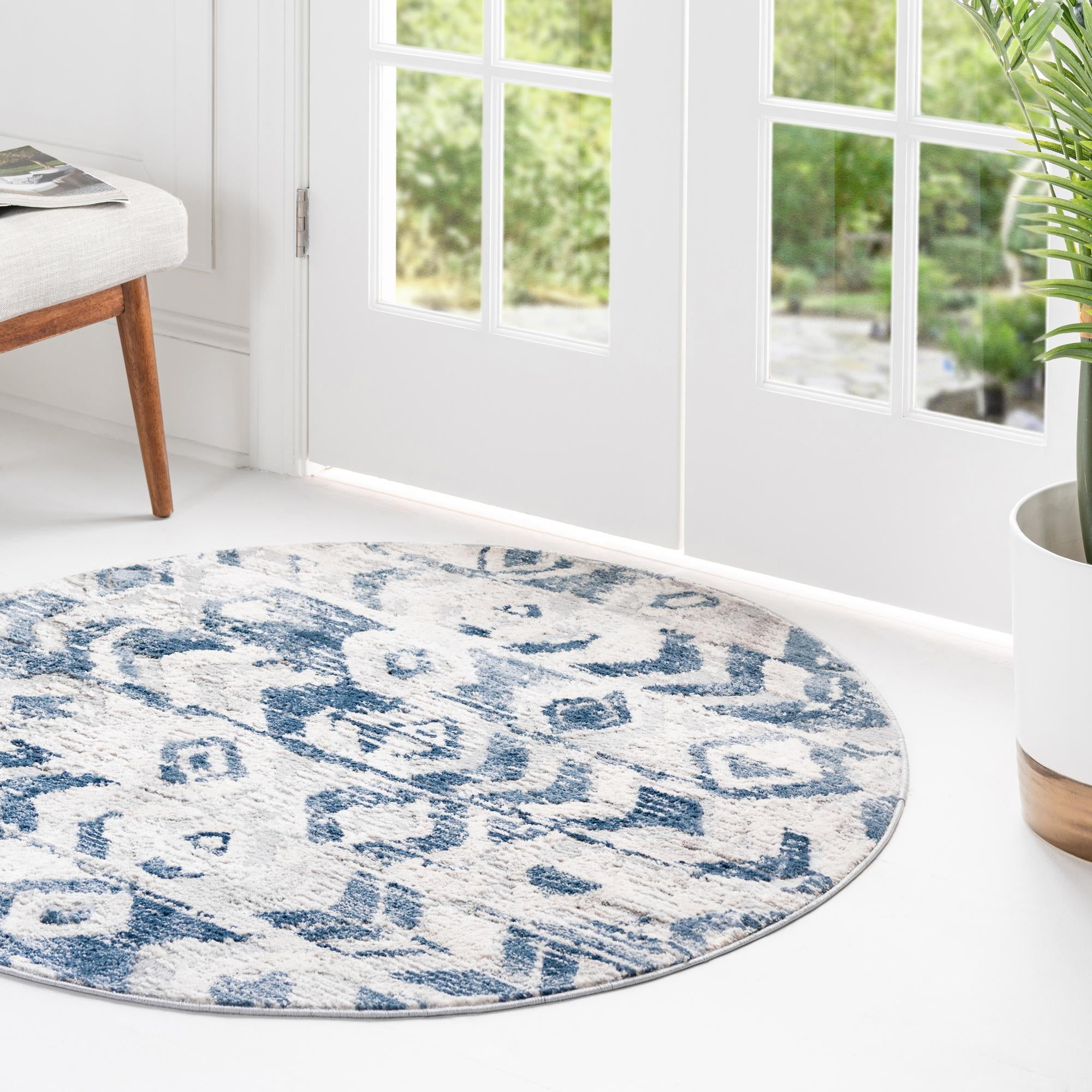 Unique Loom Caspian Collection Area Rug - Lankaran (4' 1" Round Blue ...