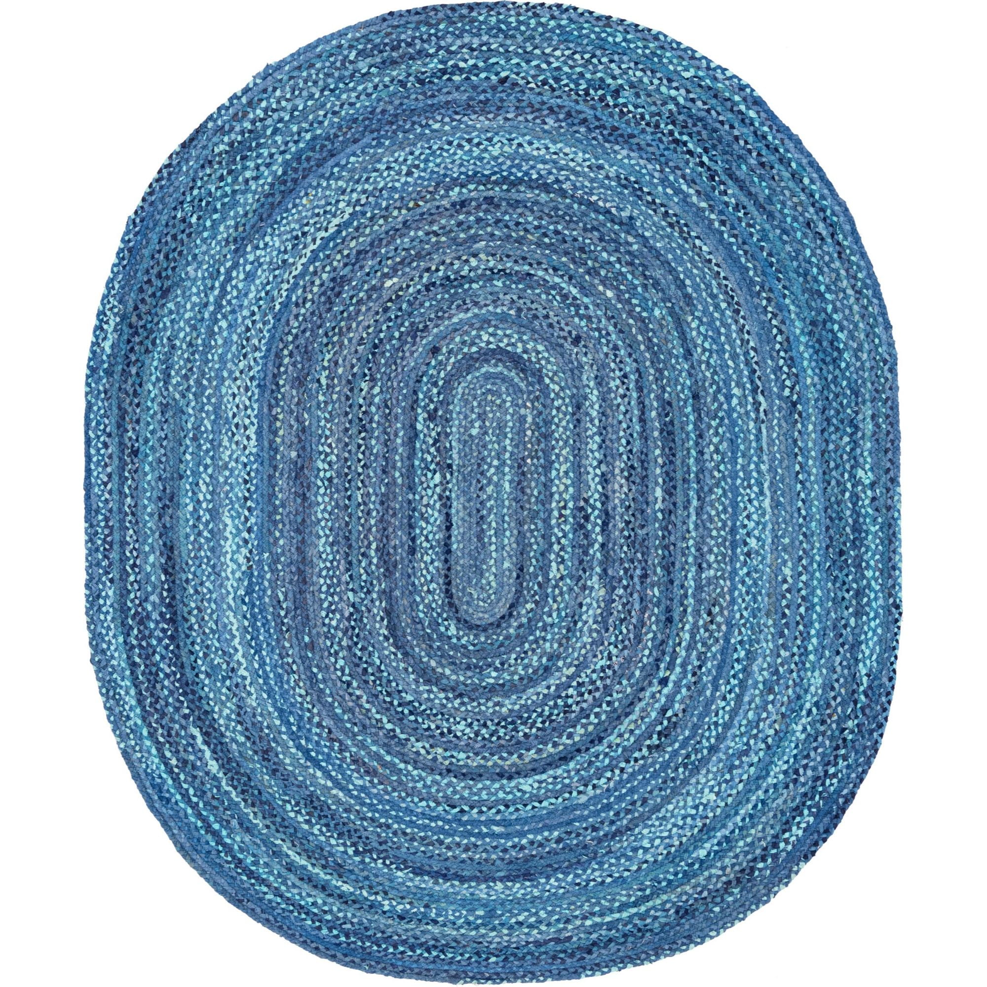 Unique Loom Layer Braided Chindi Rug Blue/Navy Blue 8' x 10' Oval ...