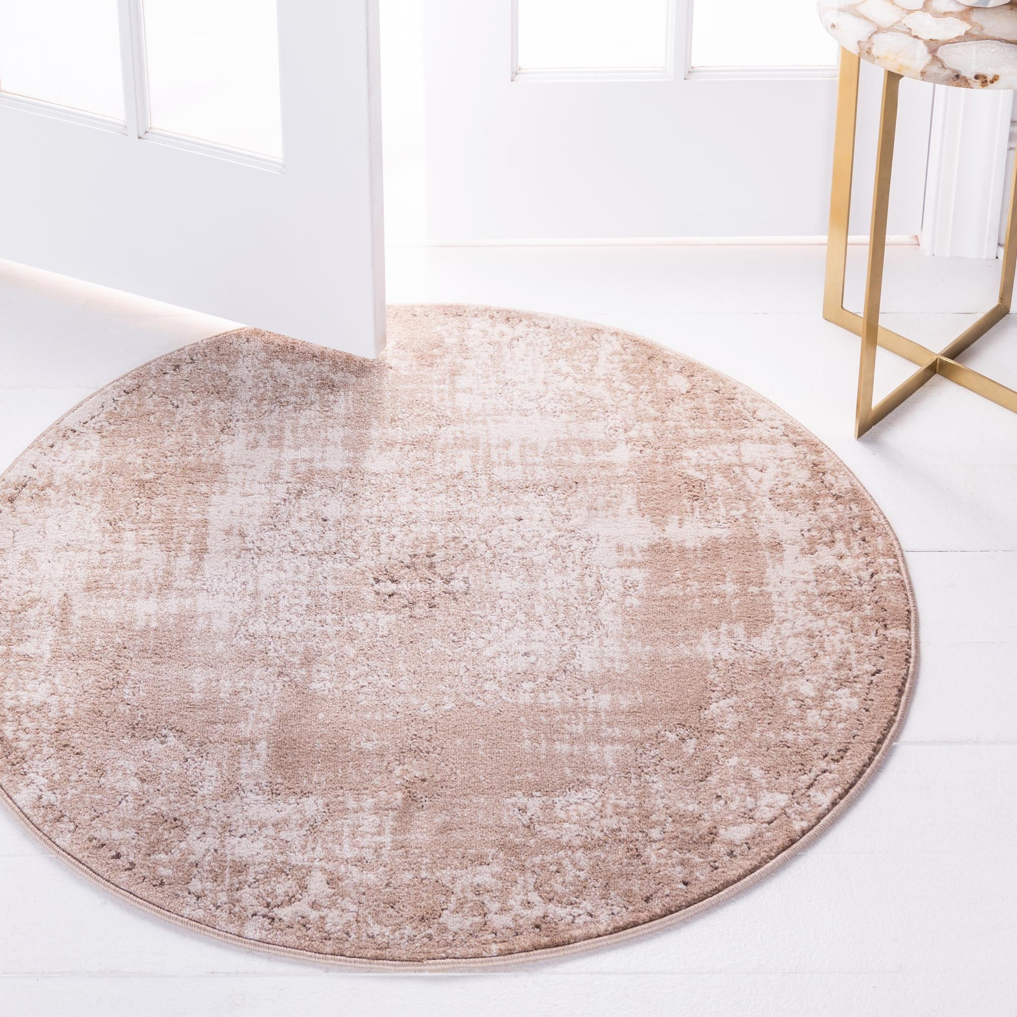 Unique Loom Leila Collection Area Rug (3' 3" Round Beige/Ivory ...