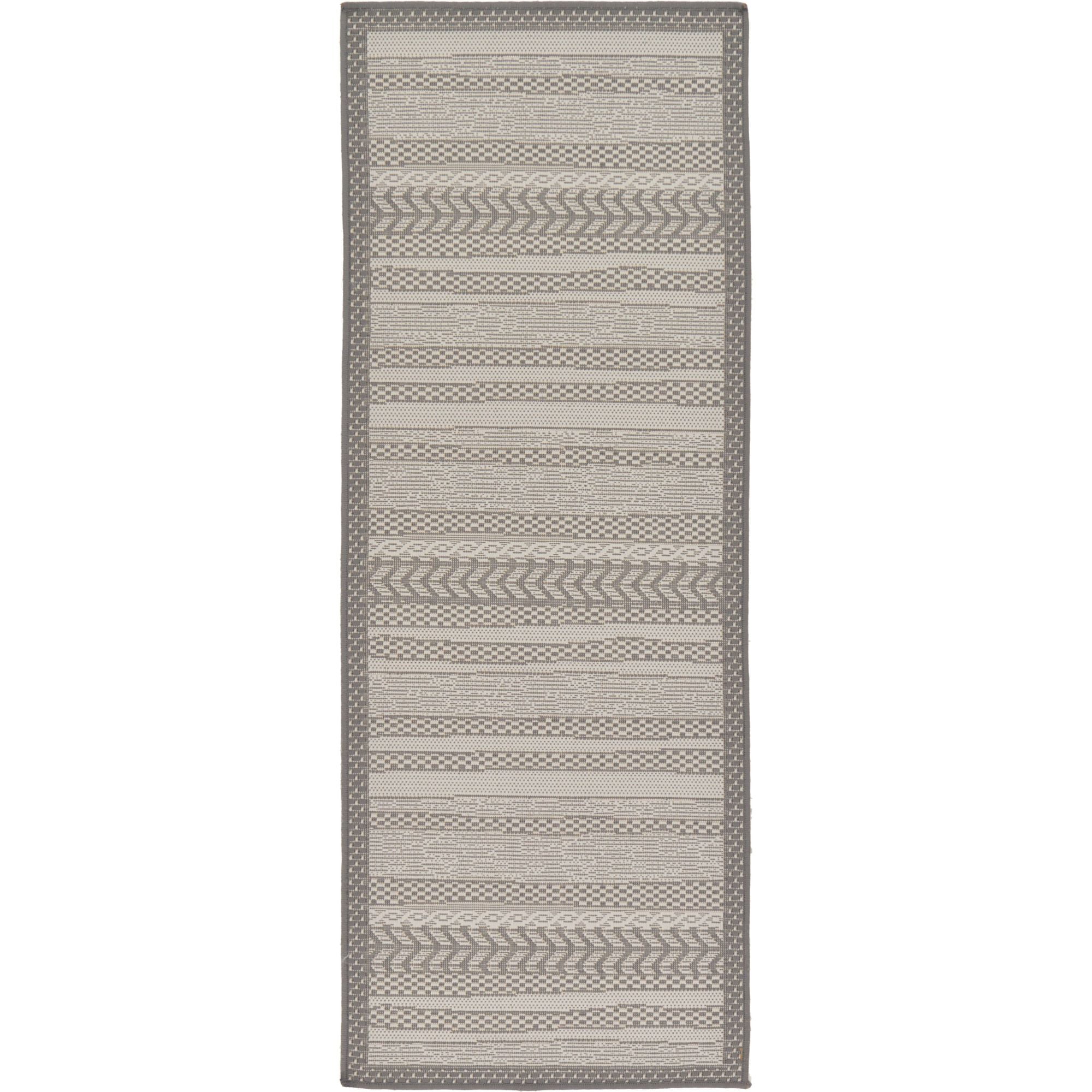 Unique Loom Lines Indoor/Outdoor Border Rug Gray/Silver 2' 2" x 6' 1 ...