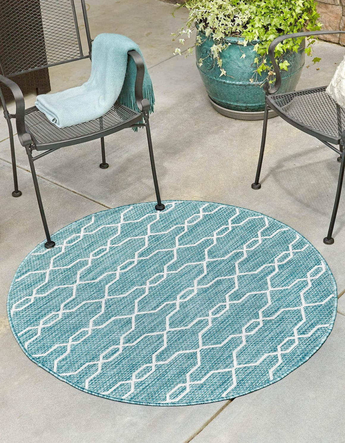 Unique Loom Links Trellis Indoor/Outdoor Trellis Rug Light Aqua/Ivory 4 ...