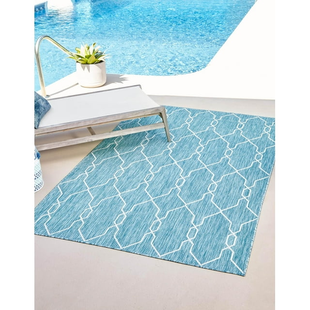 Unique Loom Links Trellis Indoor/Outdoor Trellis Rug Light Aqua/Ivory 9 ...