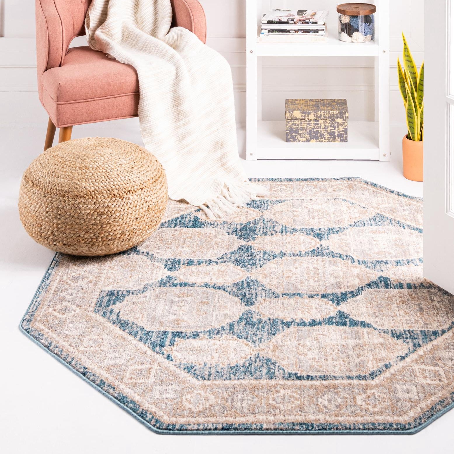 Unique Loom Lola Collection Area Rug - Bold (5' Octagon Blue/Cream ...