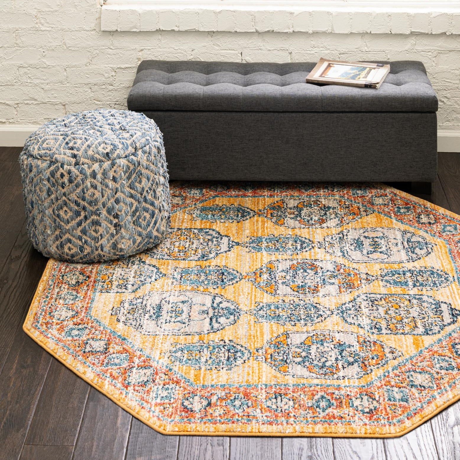 Unique Loom Lola Collection Area Rug - Bold (5' Octagon Yellow/Blue ...