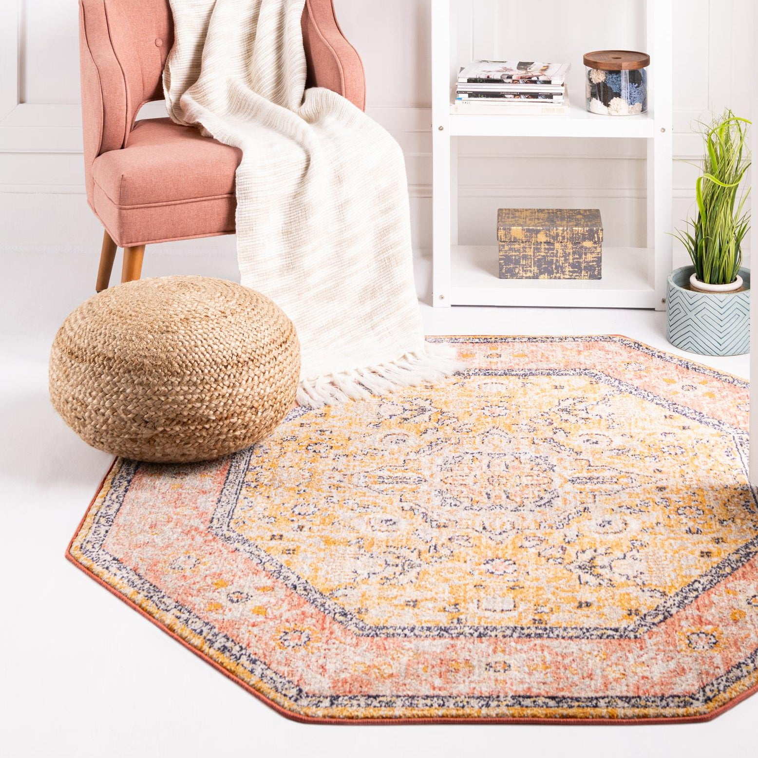 Unique Loom Lola Collection Area Rug - Traditional (5' Octagon Yellow ...
