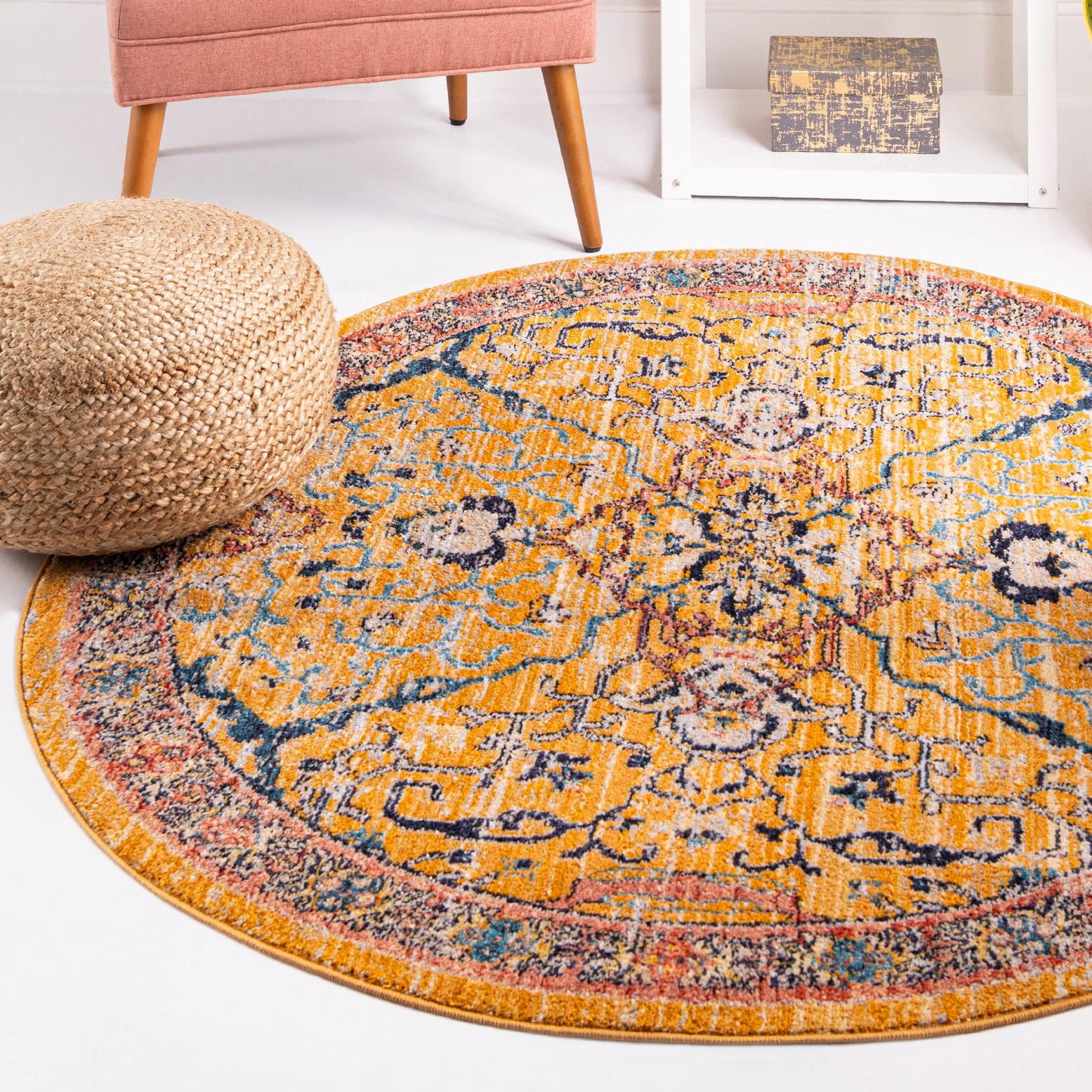 Unique Loom Lola Collection Area Rug - Vivacious (5' 2" Round Yellow ...