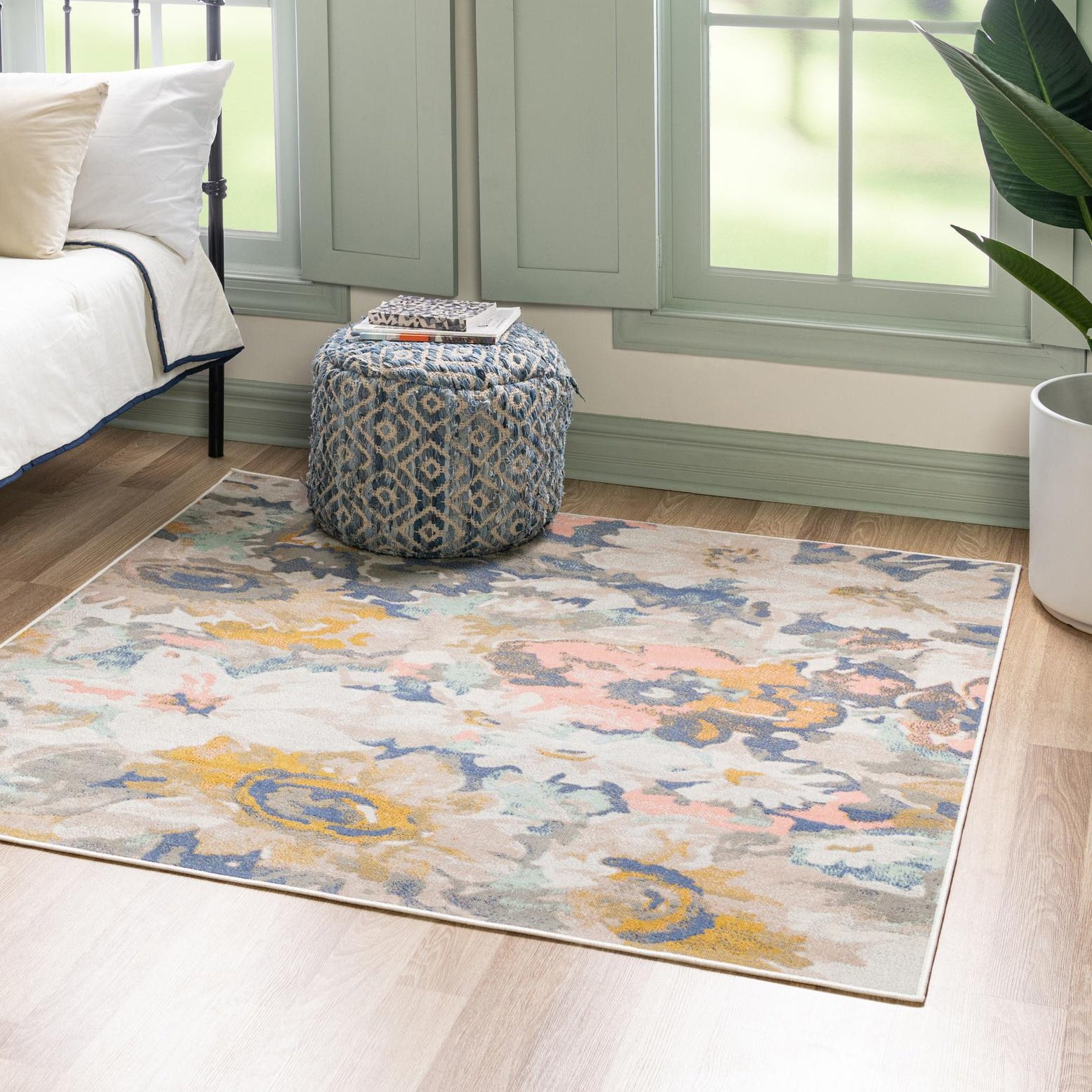 Unique Loom Lotus Collection Area Rug - Nymphaea (5' Square Multi/Black ...