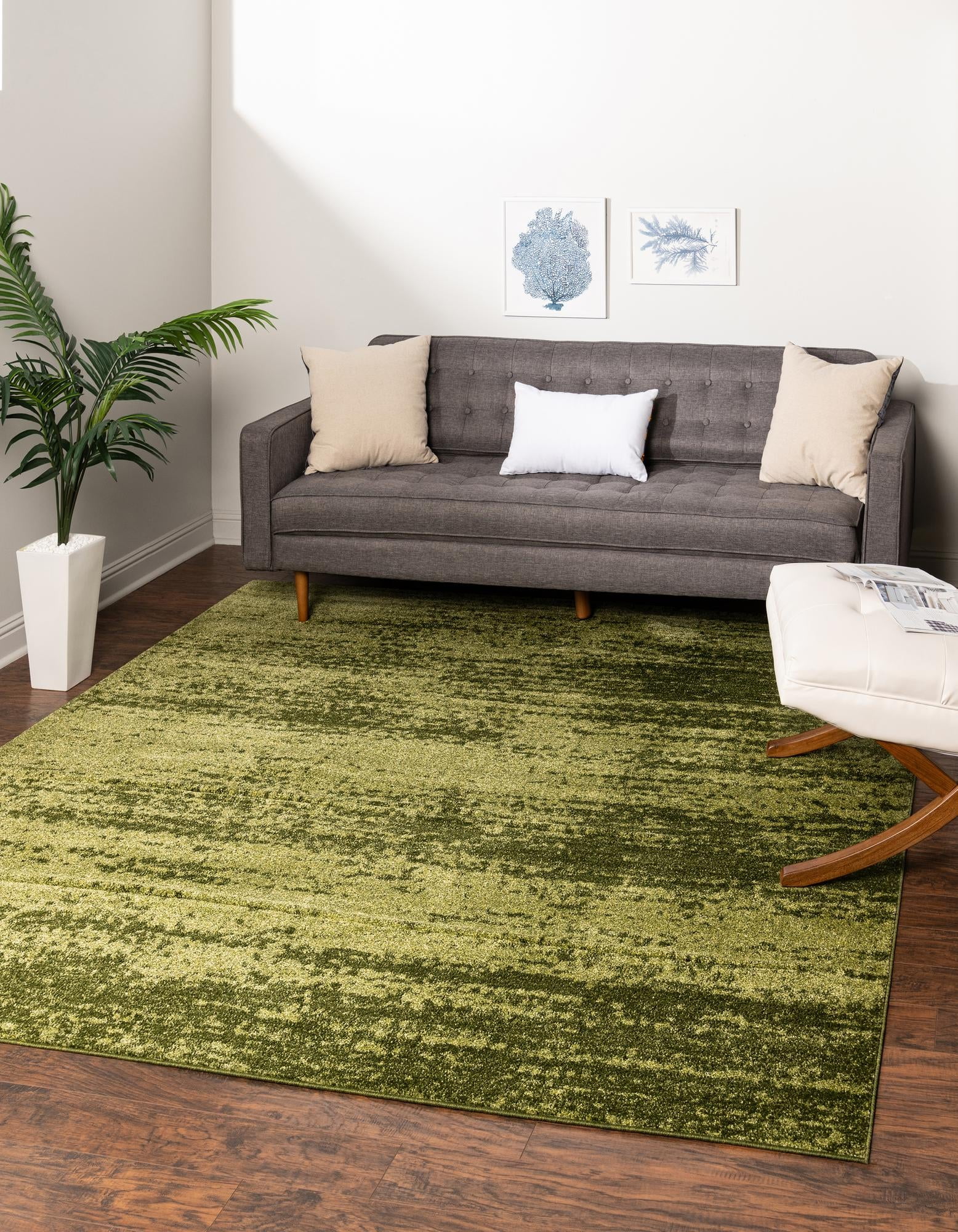 Unique Loom Lucille Del Mar Rug Green/Hunter Green 7' 10" Square Solid ...