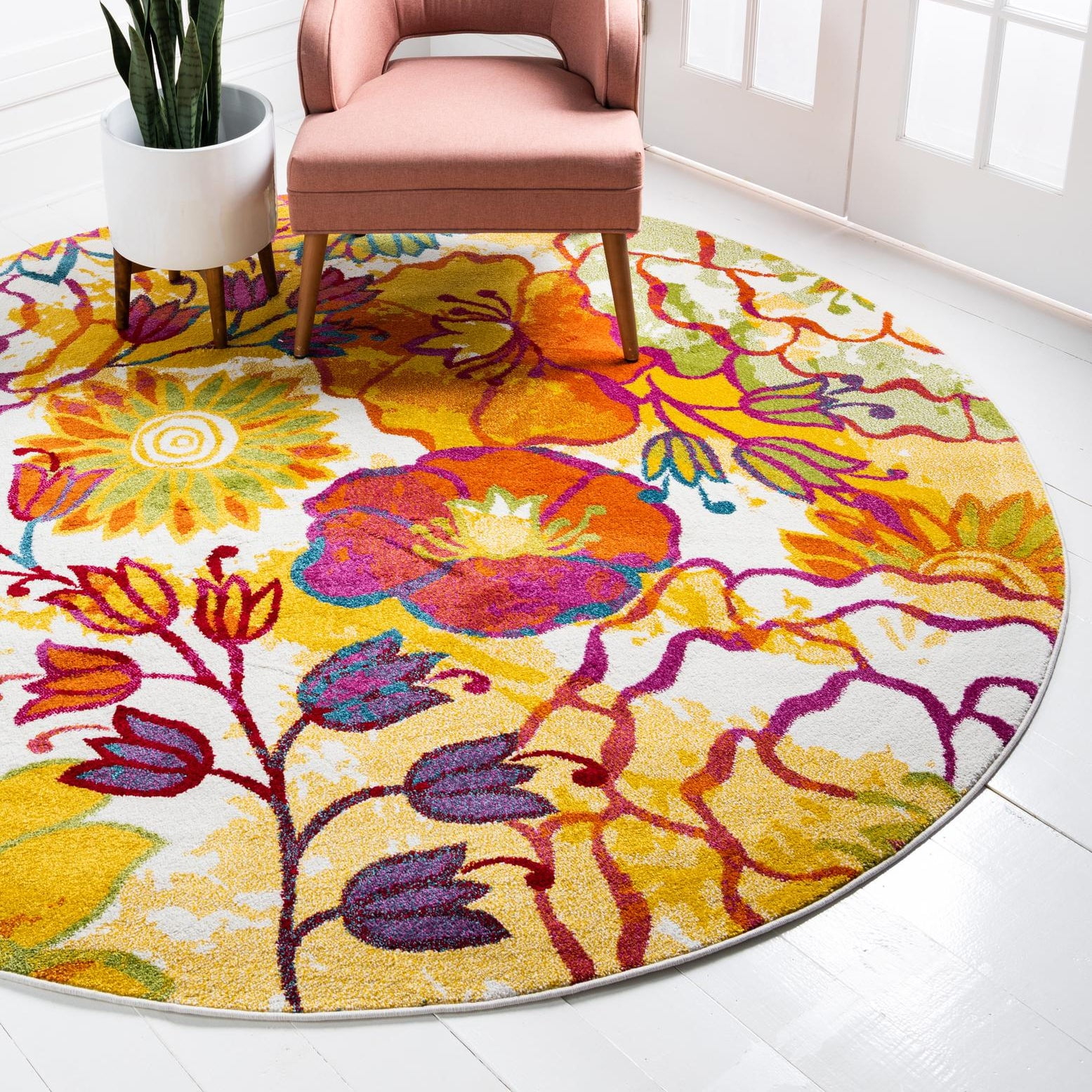 Unique Loom Lyon Collection Area Rug - Kennedy (6' 1" Round Ivory/Green ...