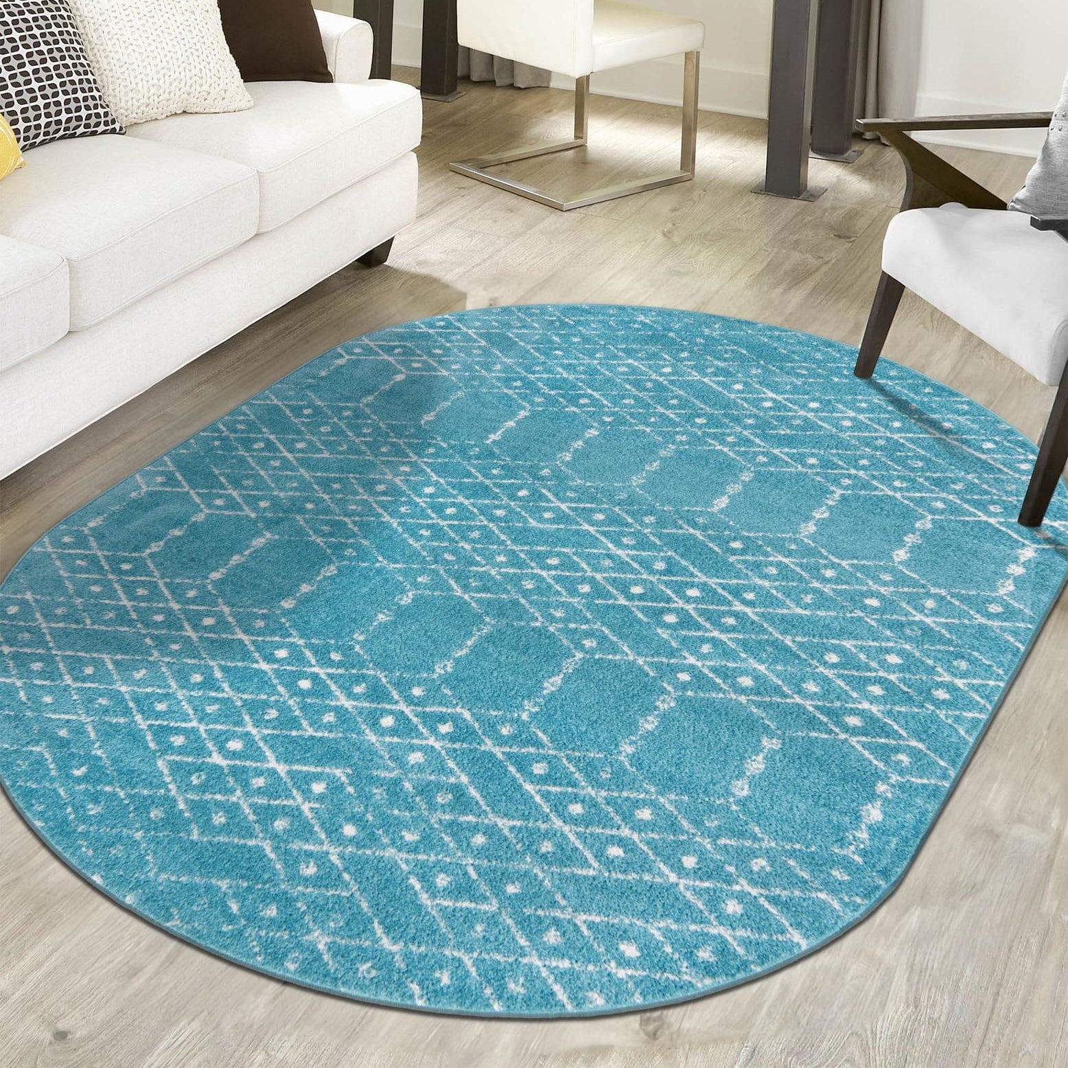 Unique Loom Maeve Paxon Trellis Rug ,Oval,4' 1" x 6' 1" Teal Blue ...